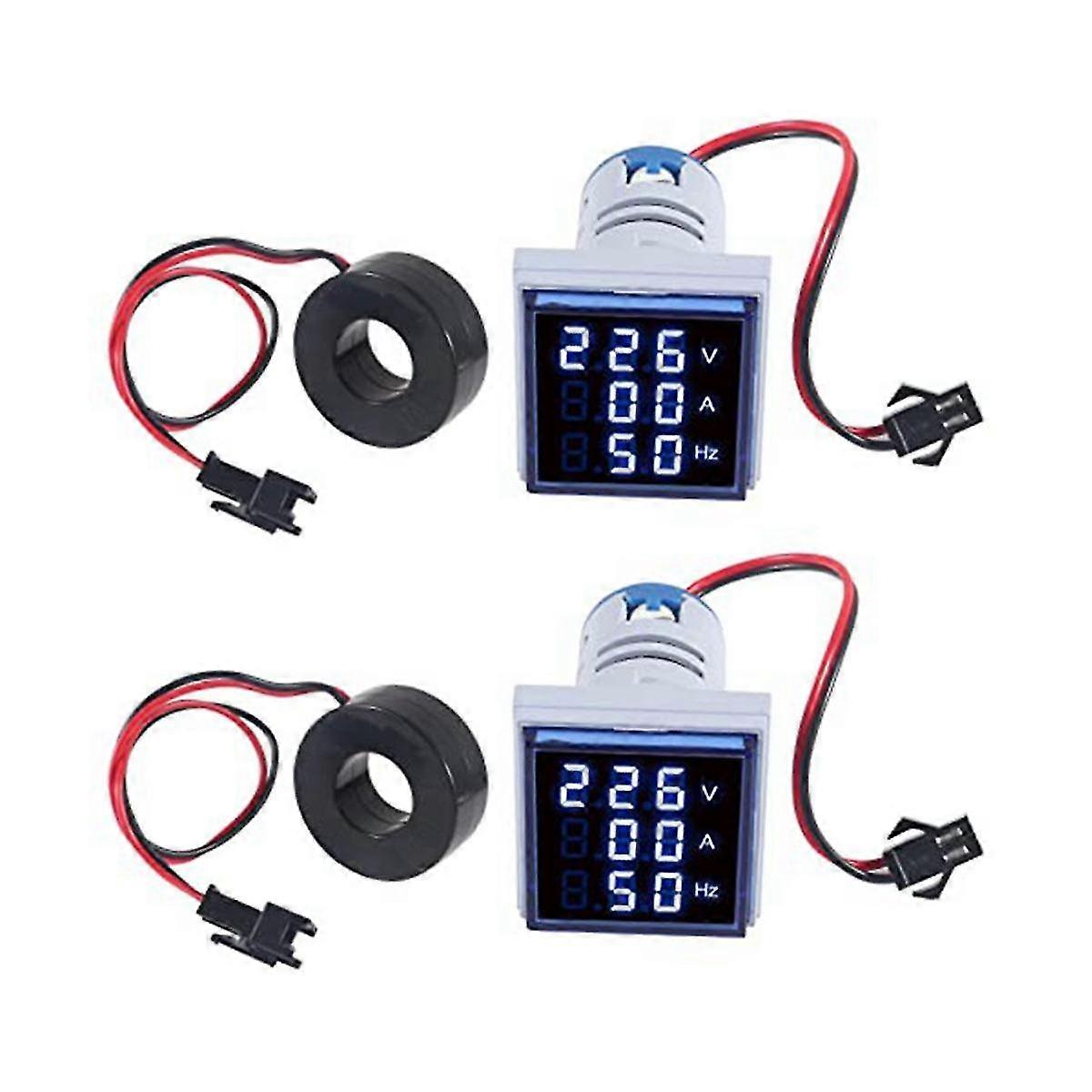 2pcs Current Voltage Hertz Meters, Digital 3in1 22mm Voltmeter Ammeter ...