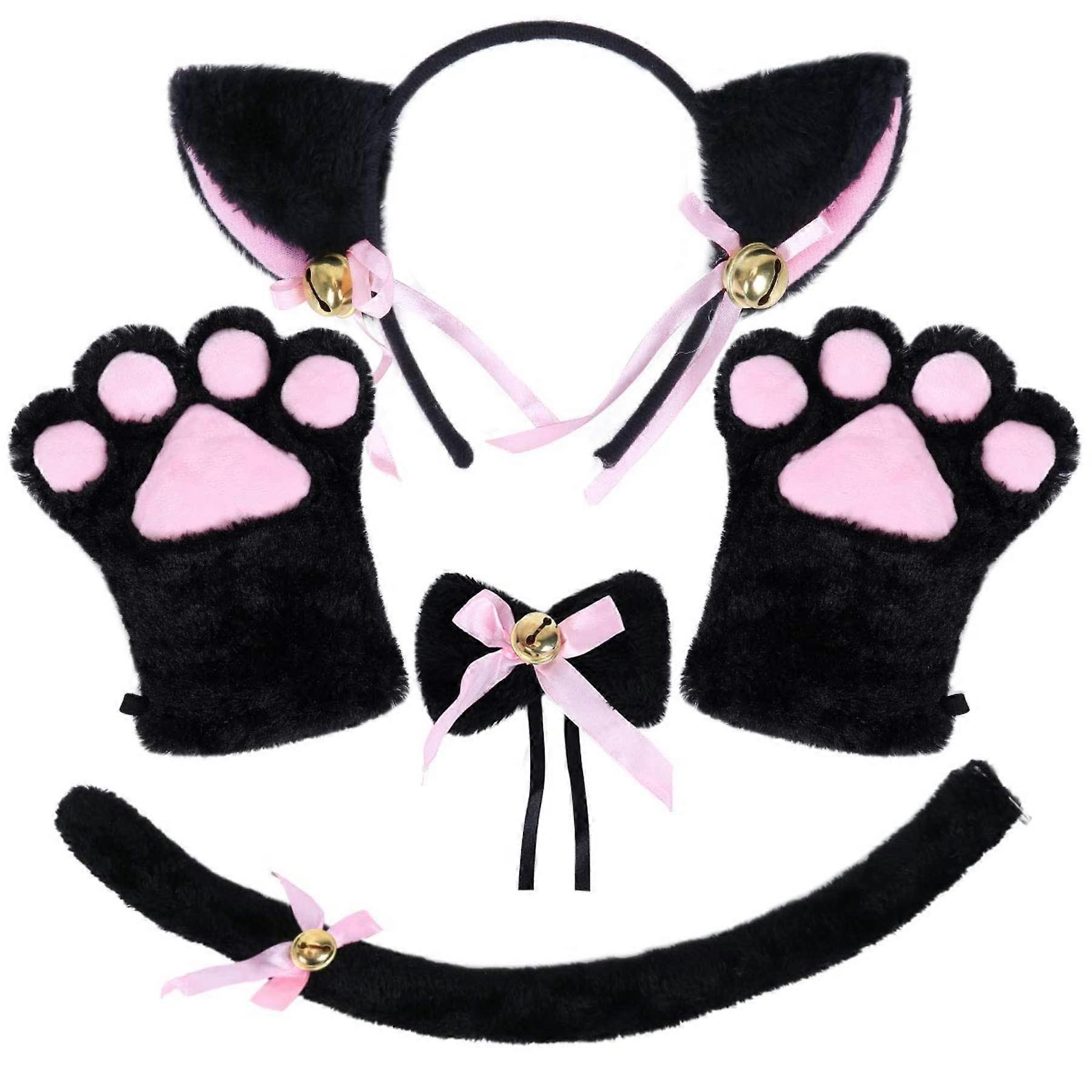 Cat Costume Set Ears Headband Paws Gloves Tail Bell Choker Cosplay ...