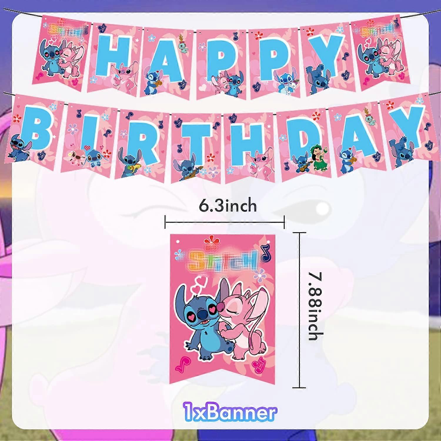 85 Pack Pink lilo 1 Large Banner 1 Cake Topper 1 Tablecloth 6 Spiral ...