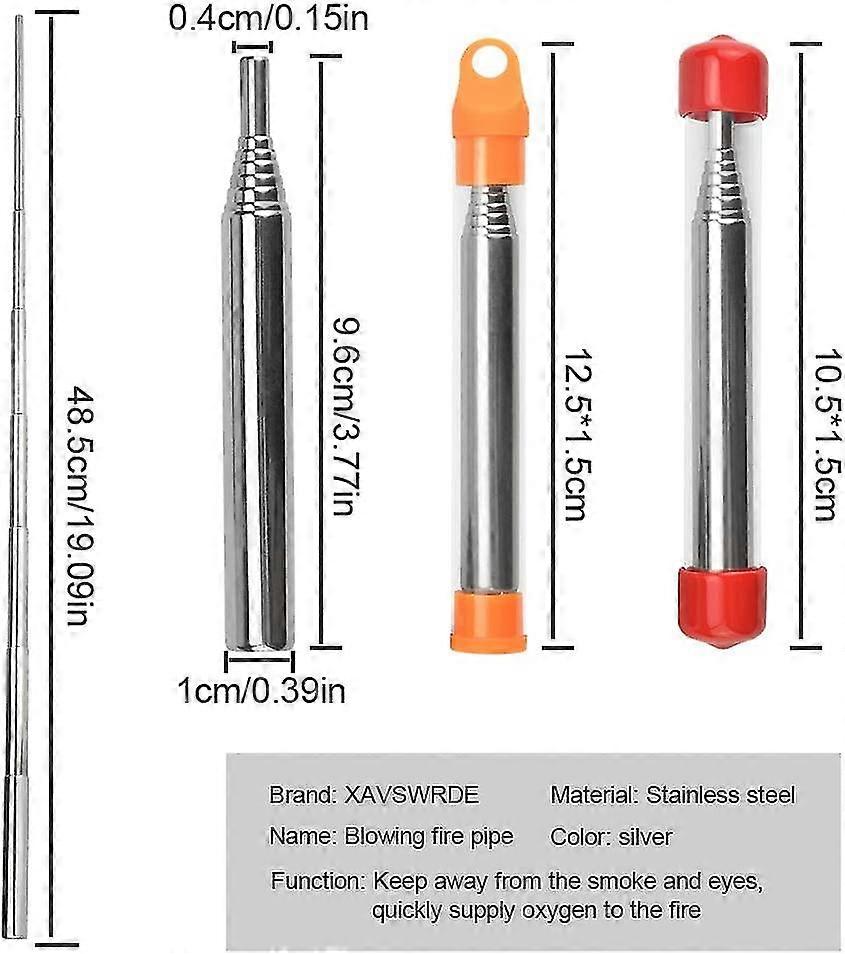 3pcs Blow Fire Tube Pipe Foldable Spitfire Pocket Bellows Stainless ...
