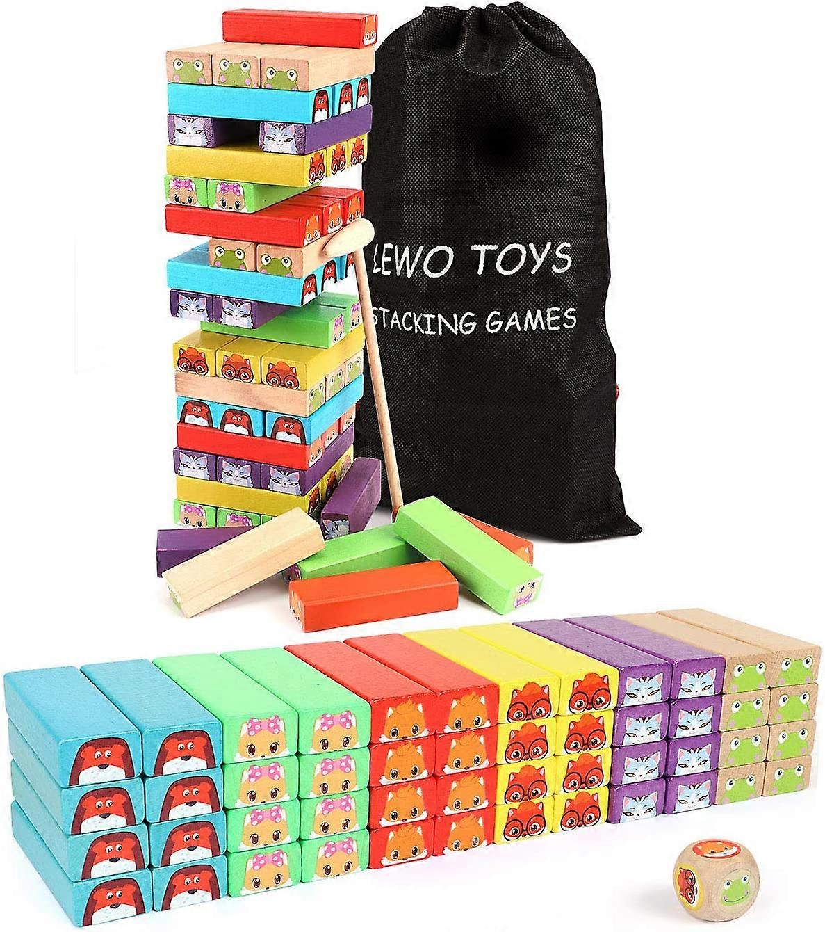 Colored Stacking Game Wooden Building BlocksTower Board Games for Kids ...