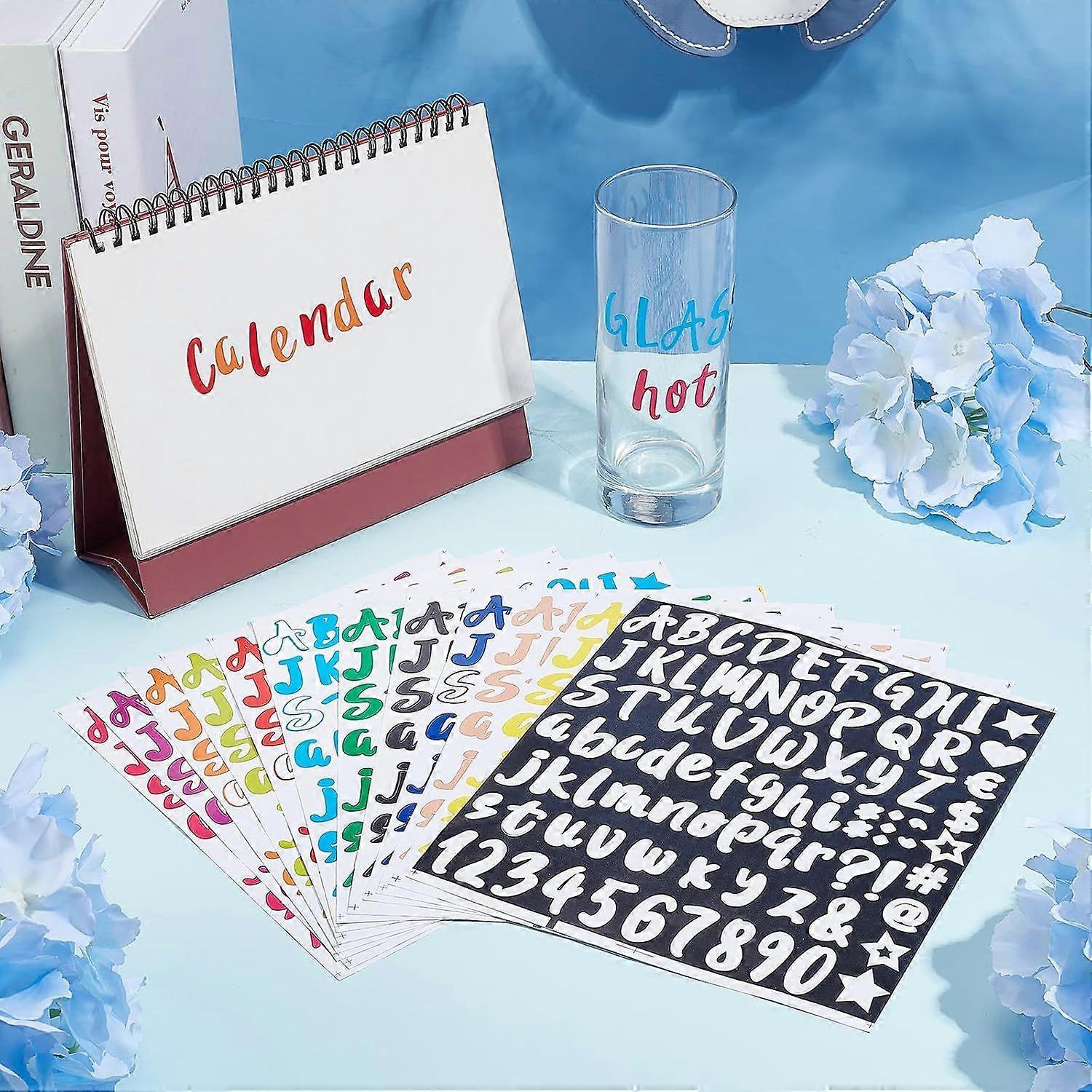 12 Sheets 12 Color Glitter Letter Number Stickers Self Adhesive ...