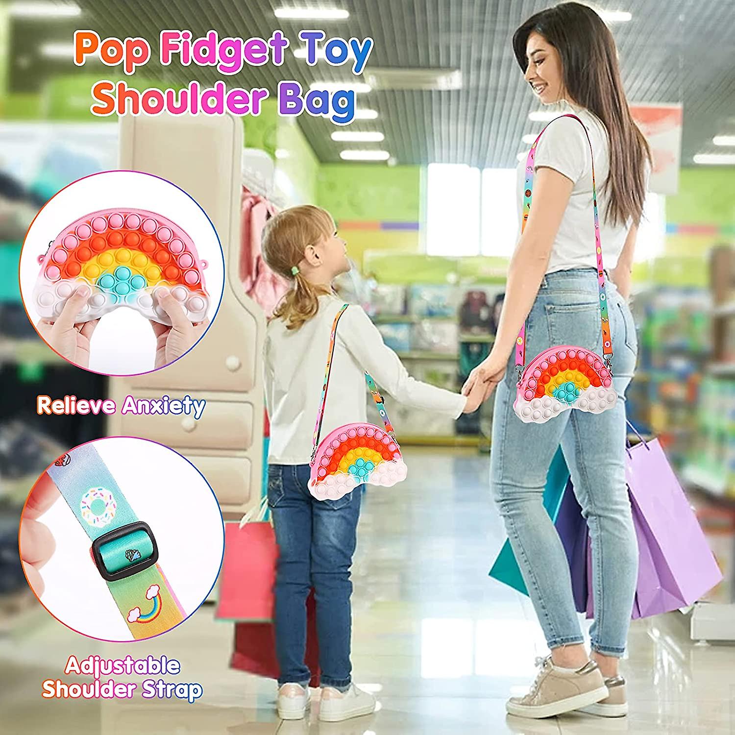 Pop Purse Fidget Toys Bag for Girls and Women, Rainbow Clouds Pop ...