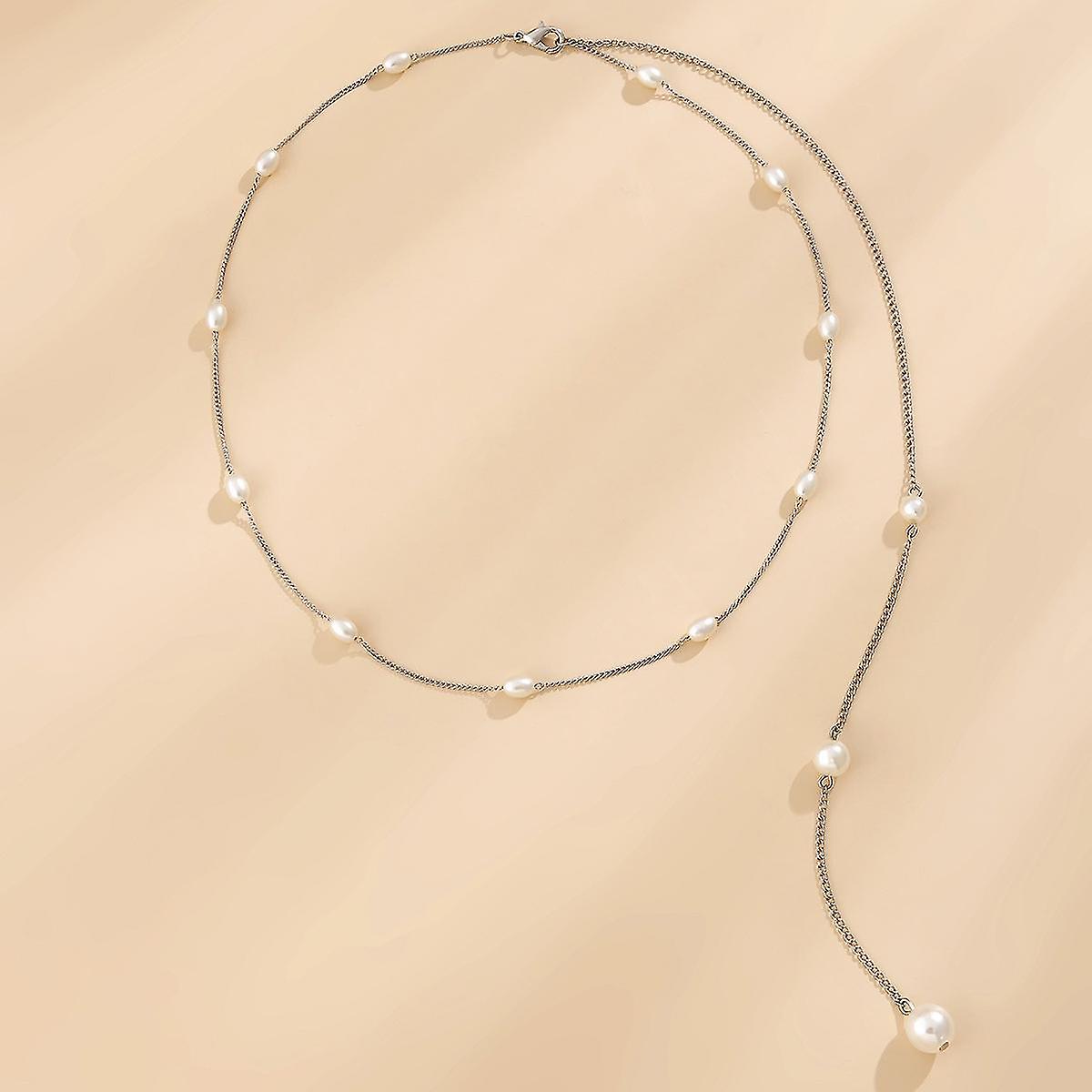 Dainty Pearl Back Chain Necklace Bridal Pearl Backdrop Necklace Summer ...