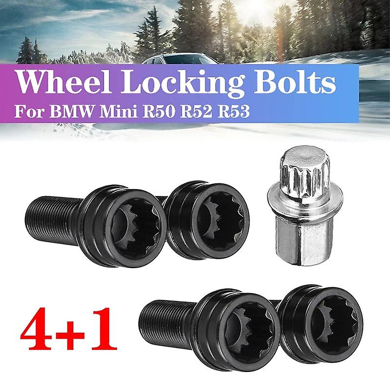 4 Bolts + 1 Key Black M14 x 1.25 Wheel Locking Bolts Lug Nut Black + Key For BMW Mini R50 R52 ...