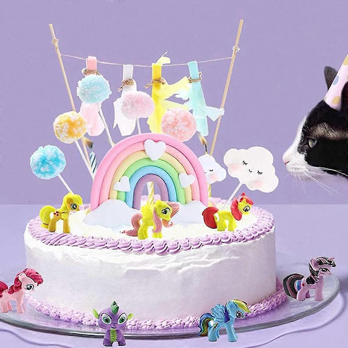 Birthday Cake Decoration, Pack of 8 Unicorn Cake Decoration Mini ...