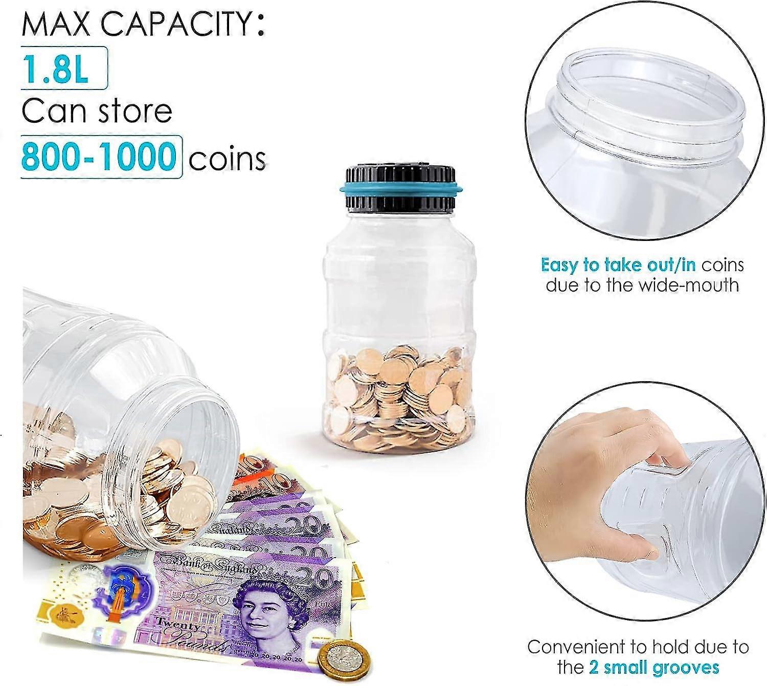 Digital Piggy Bank for Kids and Adults, Coin Counting Jar with LCD ...