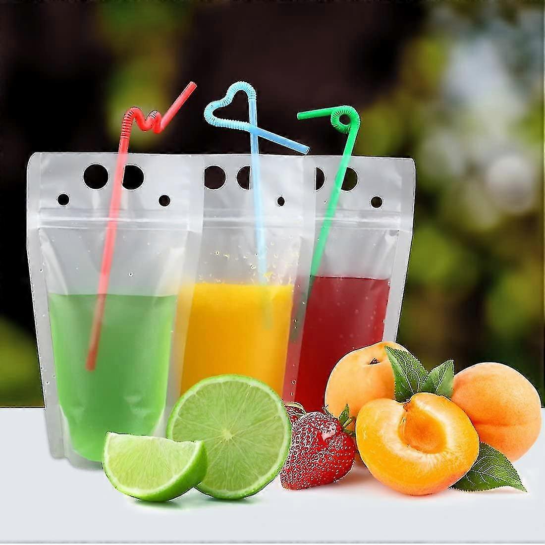 100 Pcs Drink Pouches With 100 Straw Holes Translucent Reclosable ...