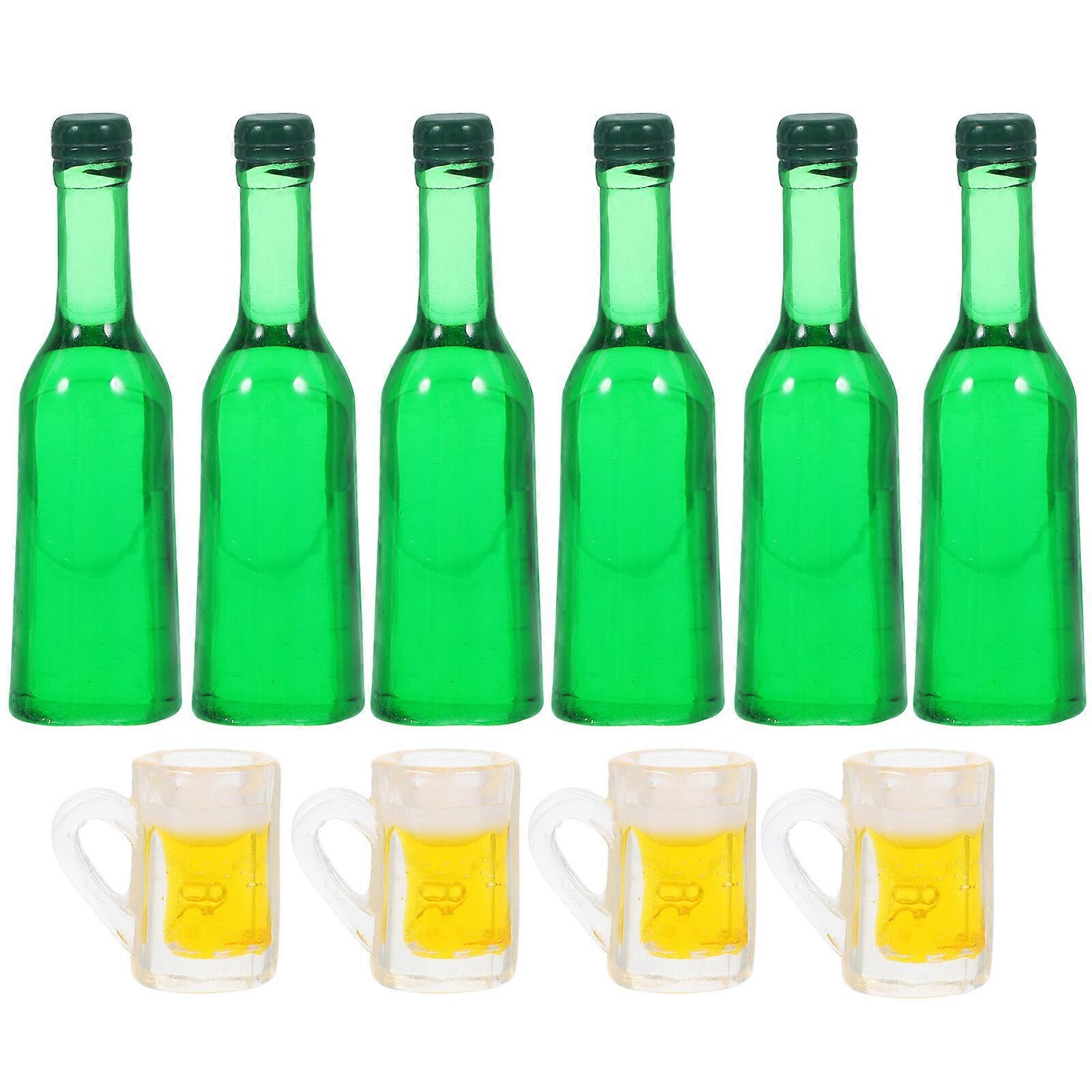 2 Set of Miniature Beer Bottles Beer Cups Mini House Drinks Accessories ...