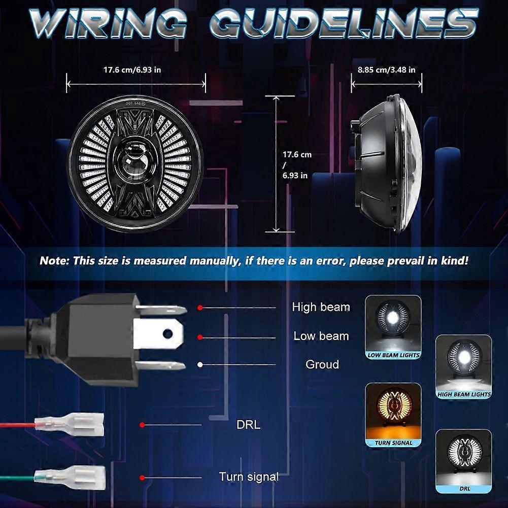 7 Inch LED Headlight Round LED Pods Light Bar High/Low Beam DRL H4 Work ...