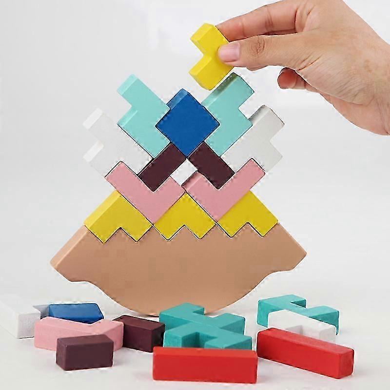 Wooden Cube Stacking Game With Multi-coloured Brick Brain Teaser Tetris ...