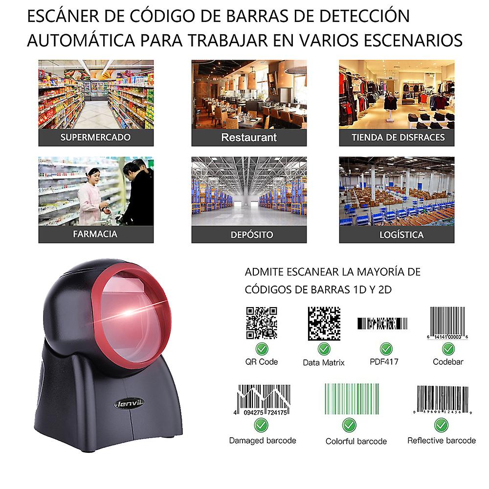 Lenvii E655 Desktop Automatic 2d Barcode Scanner Omnidirectional Handsfree Barcode Scanner 1d Qr
