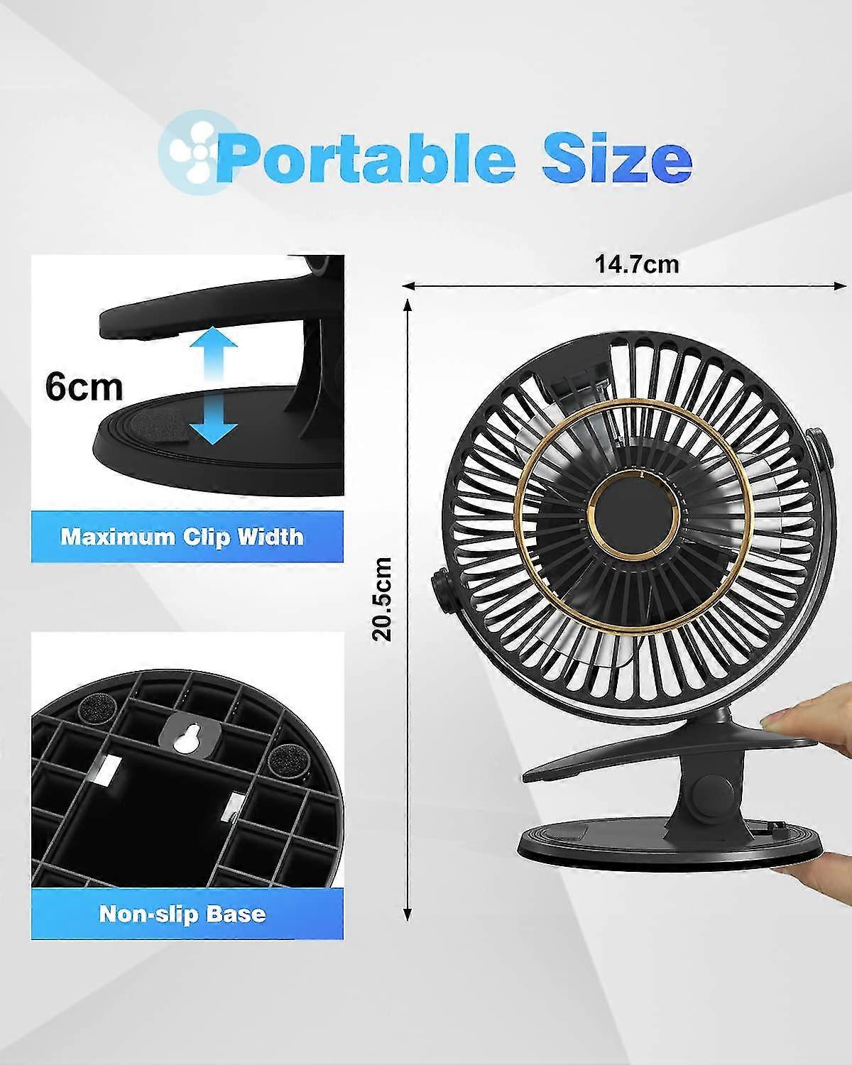 Rechargeable Table Fan, Mini Usb Fan With Lcd Display, 5 Speeds, 720 ...