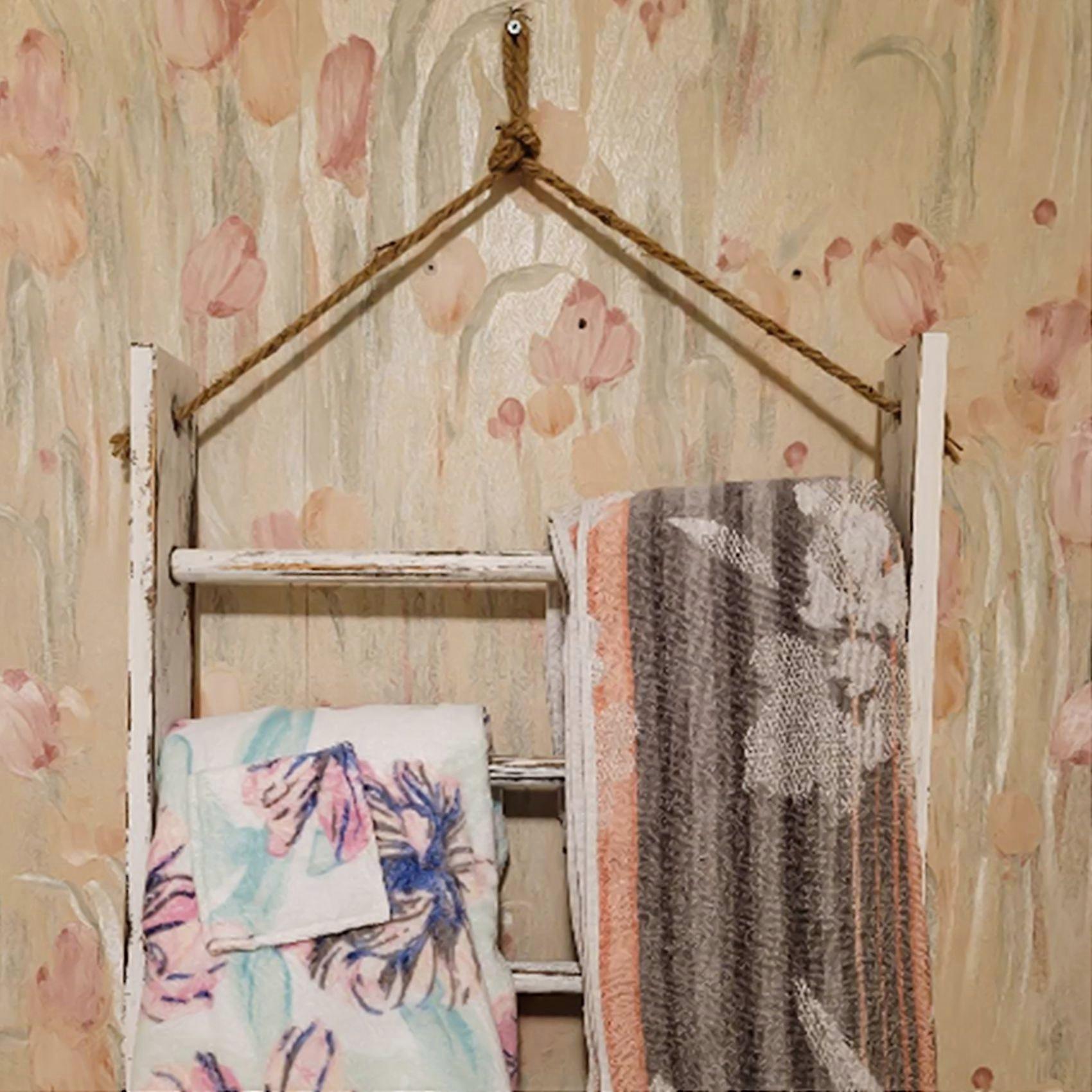 Wall-Hanging Towel Ladder Rustic Whitewashed Wood Countertop Ladder ...