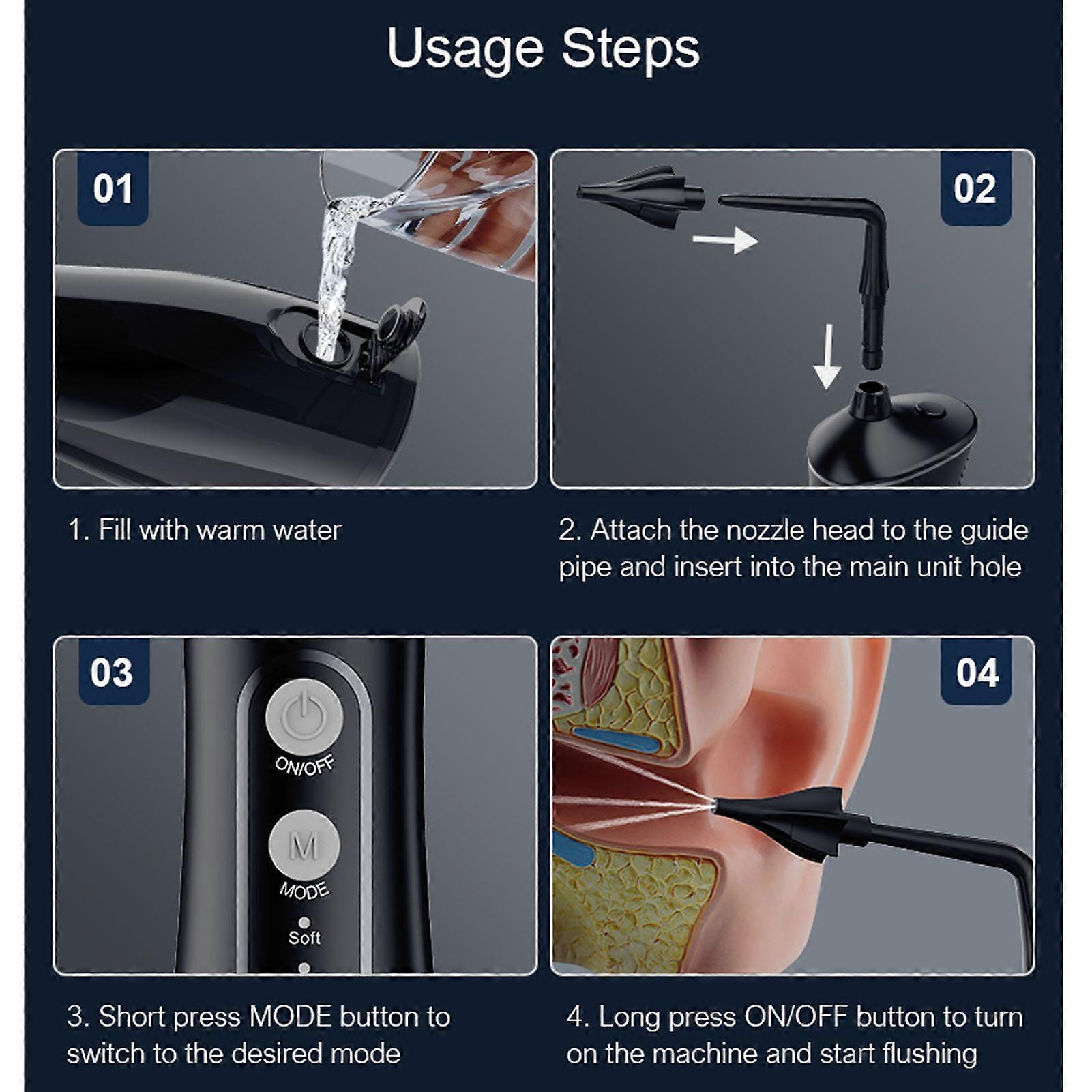 Water Powered Ear Cleaner IPX7 Waterproof 4 Cleaning Modes Portable ...