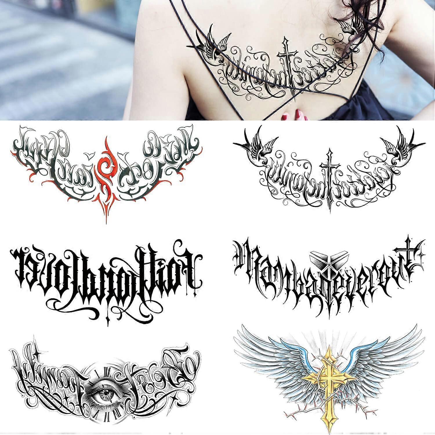 Words Temporary Tattoo for Adults, 6-Pack Large Realistic Back Chest ...