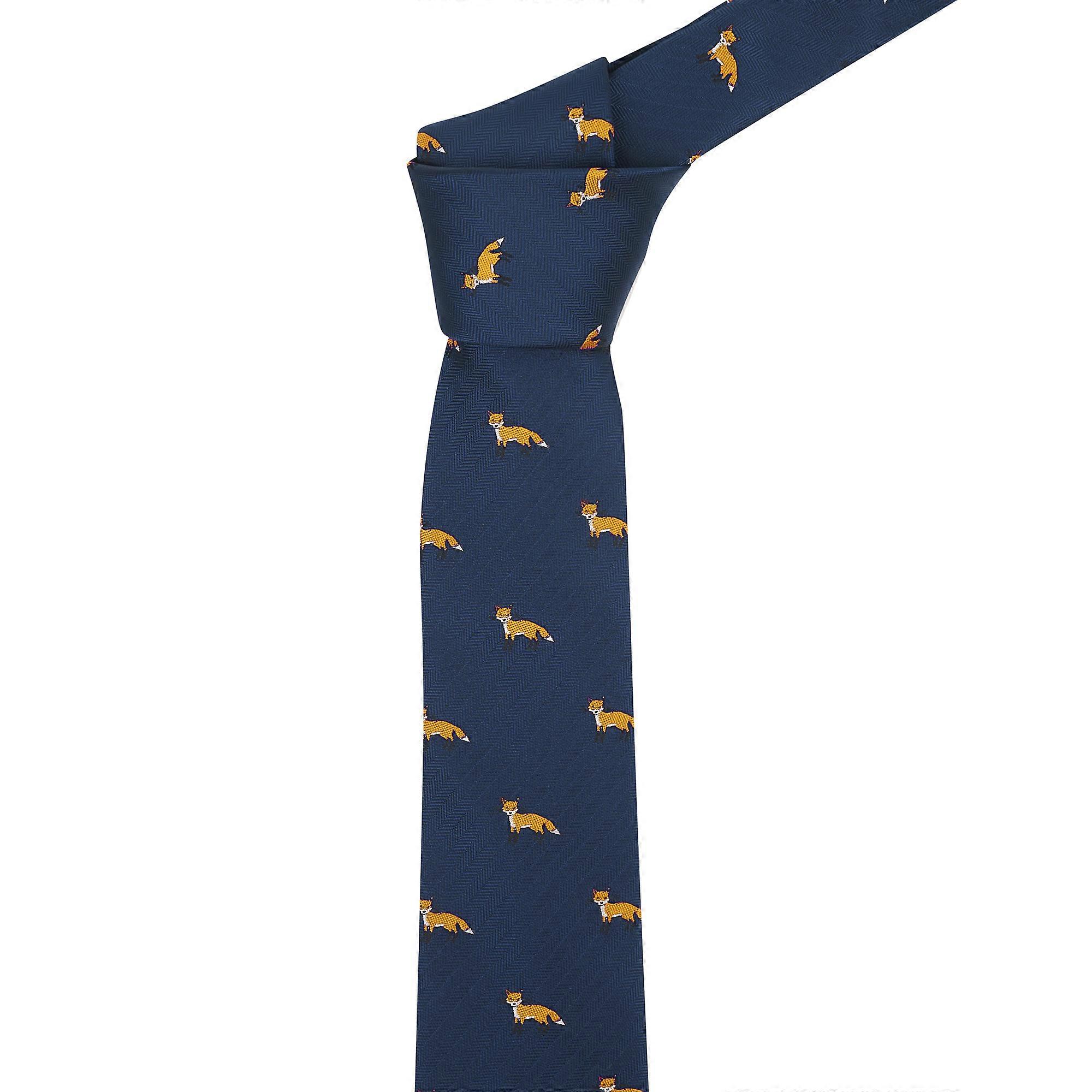 Navy Blue Fox Herringbone Tie | Fruugo UK