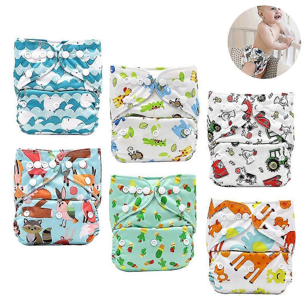 6 Pcs Baby Cloth Diapers One Size Adjustable Washable Reusable For Baby ...