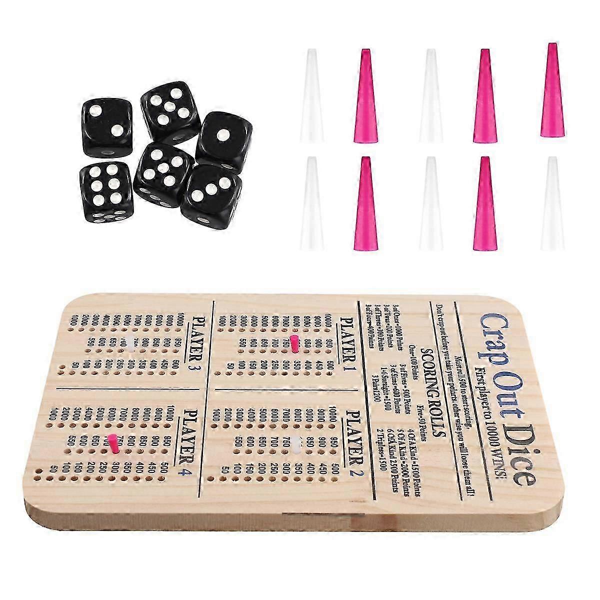 Wooden Crap Out Dice Score Board Classic Family Game Round Funny Dice ...