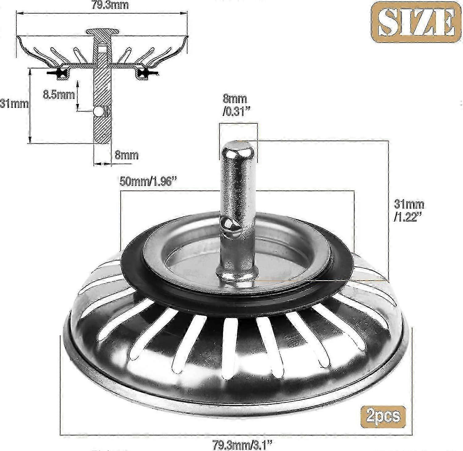 2-pack Kitchen Sink Strainer Plug, Stainless Steel Sink Drainer Waste ...