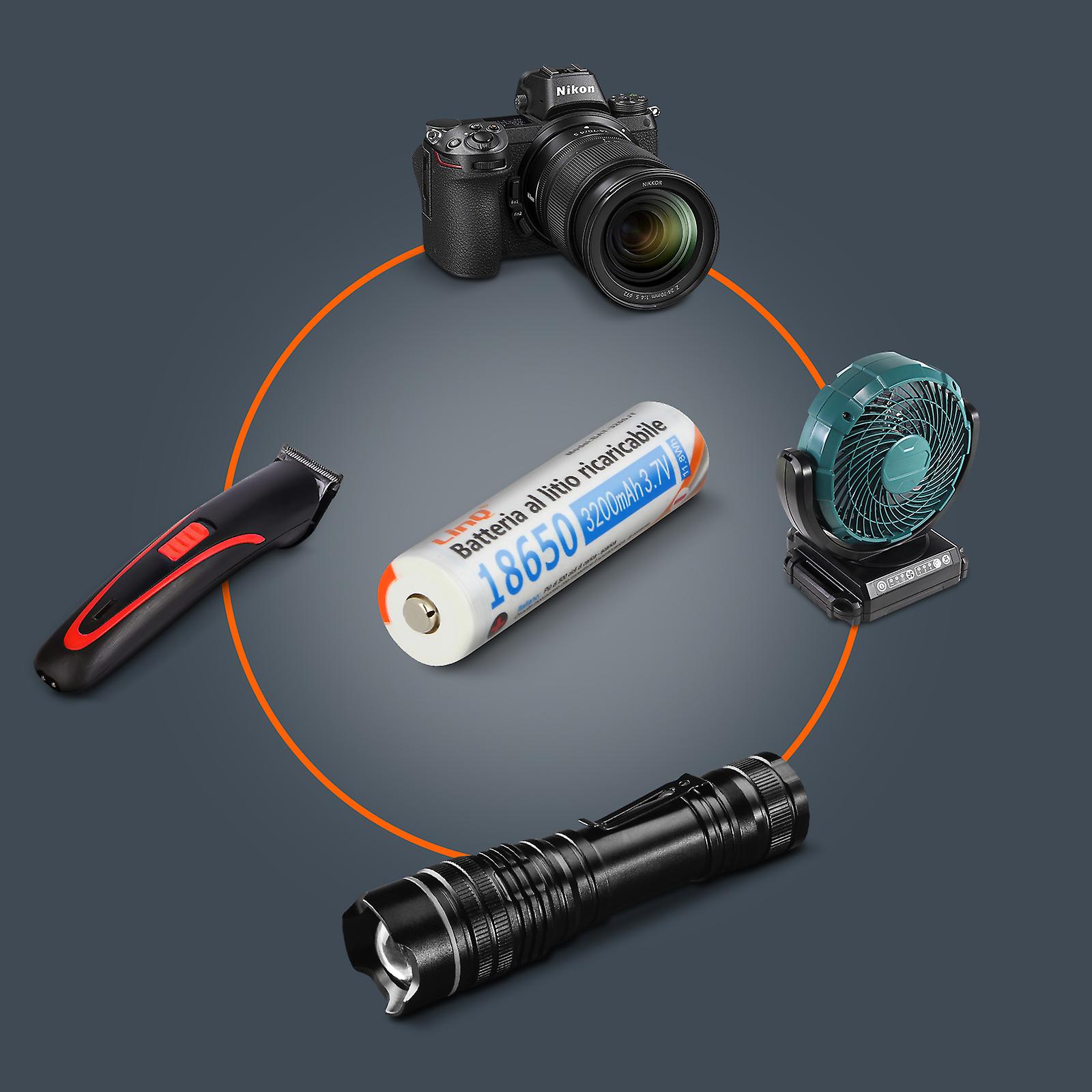 2 Batteries 18650 Lithium 3200mAh 3.7V Rechargeable Standard Head ...