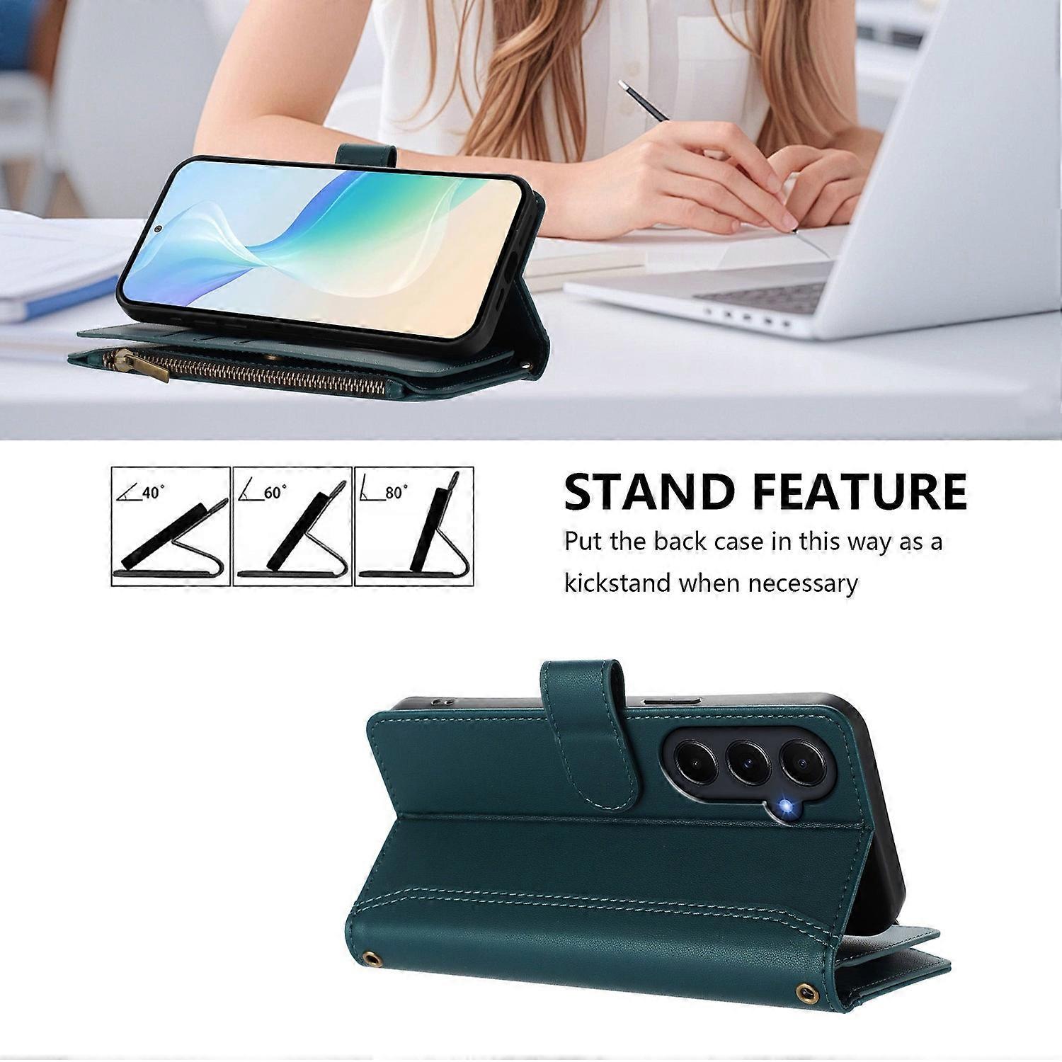 For Samsung Galaxy A55 5G Leather Case 9 Card Slots Zipper Wallet Stand Phone Cover with Wrist ...