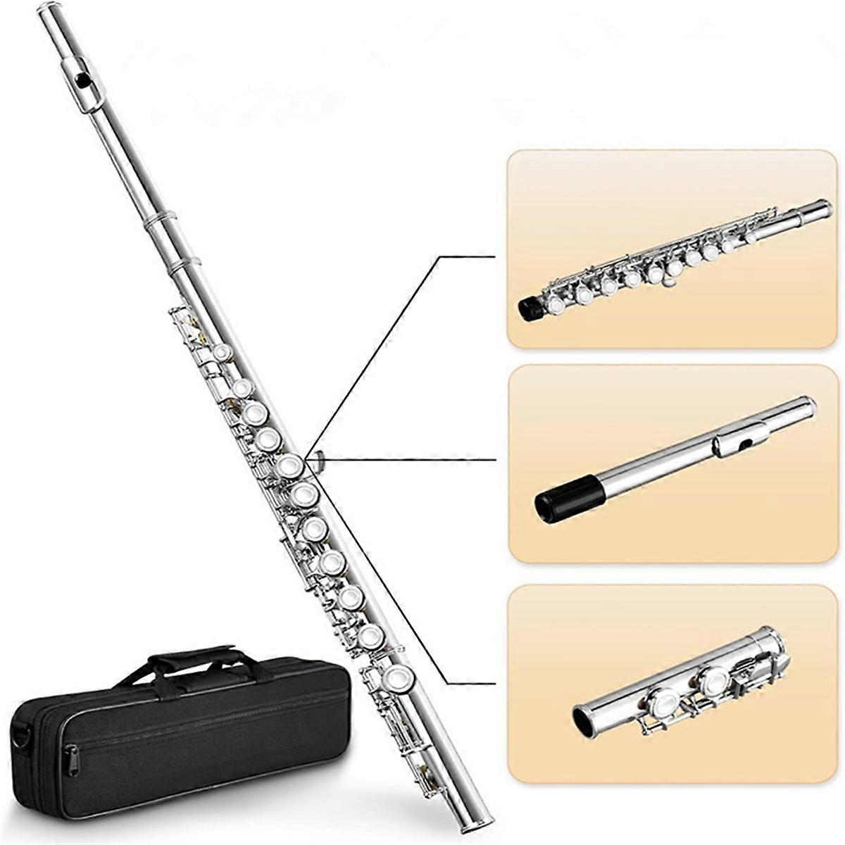 16 Closed Open Holes C Key Professional Transverse Flute Concert ...