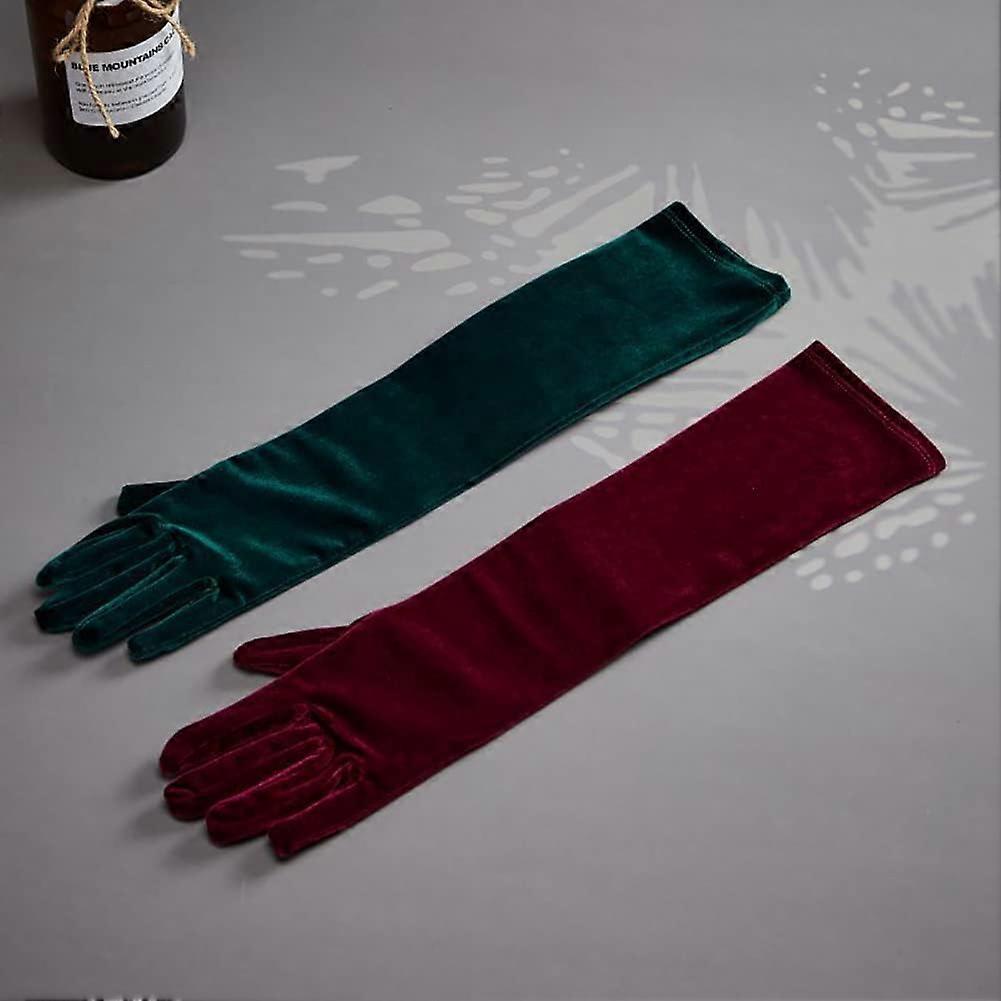 Burgundy Velvet Opera Gloves for Women Vintage Style Long Evening ...
