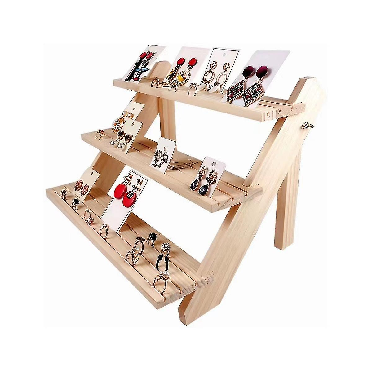 3-tier Wood Earring Display Stand, Retail Jewelry Card Display Stand ...