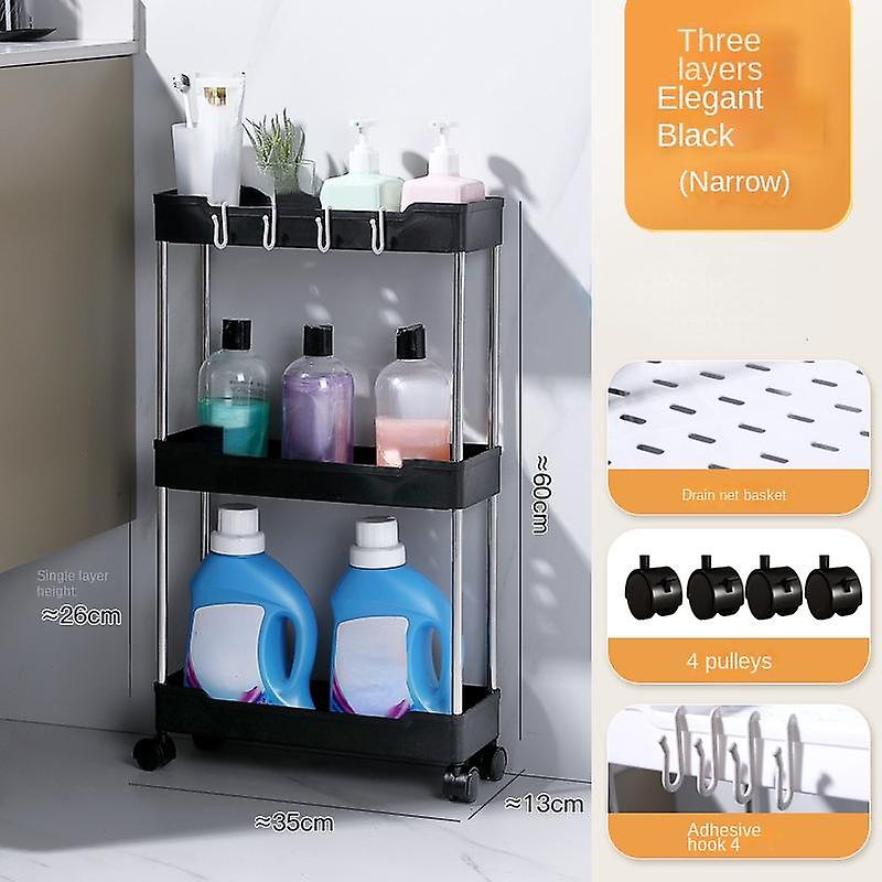 Bathroom Storage Rack With Wheels, 3/4 Layer Rolling Utility Cart ...