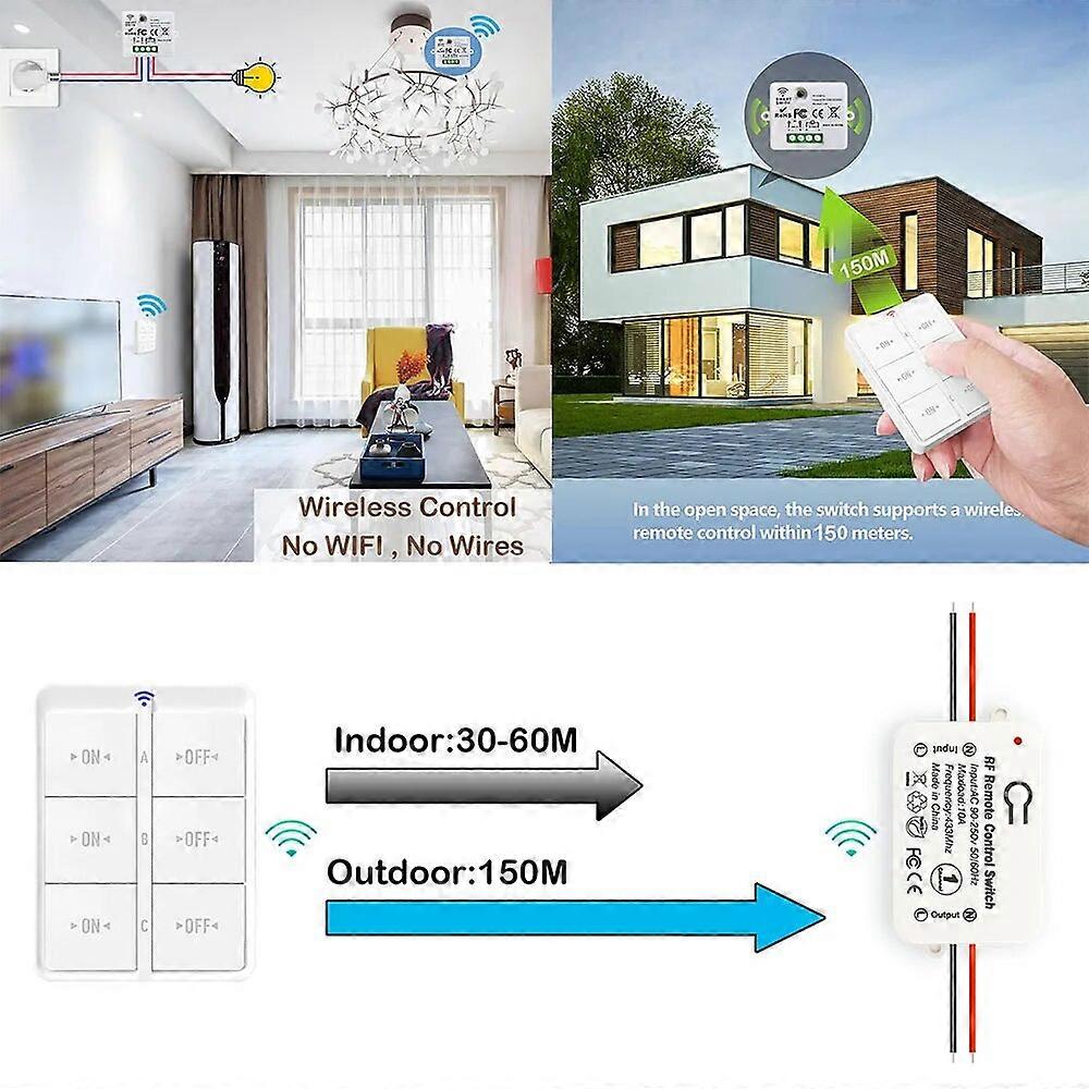 Wireless Smart Light Switch 433Mhz RF 86 Wall Panel Switch with Remote ...