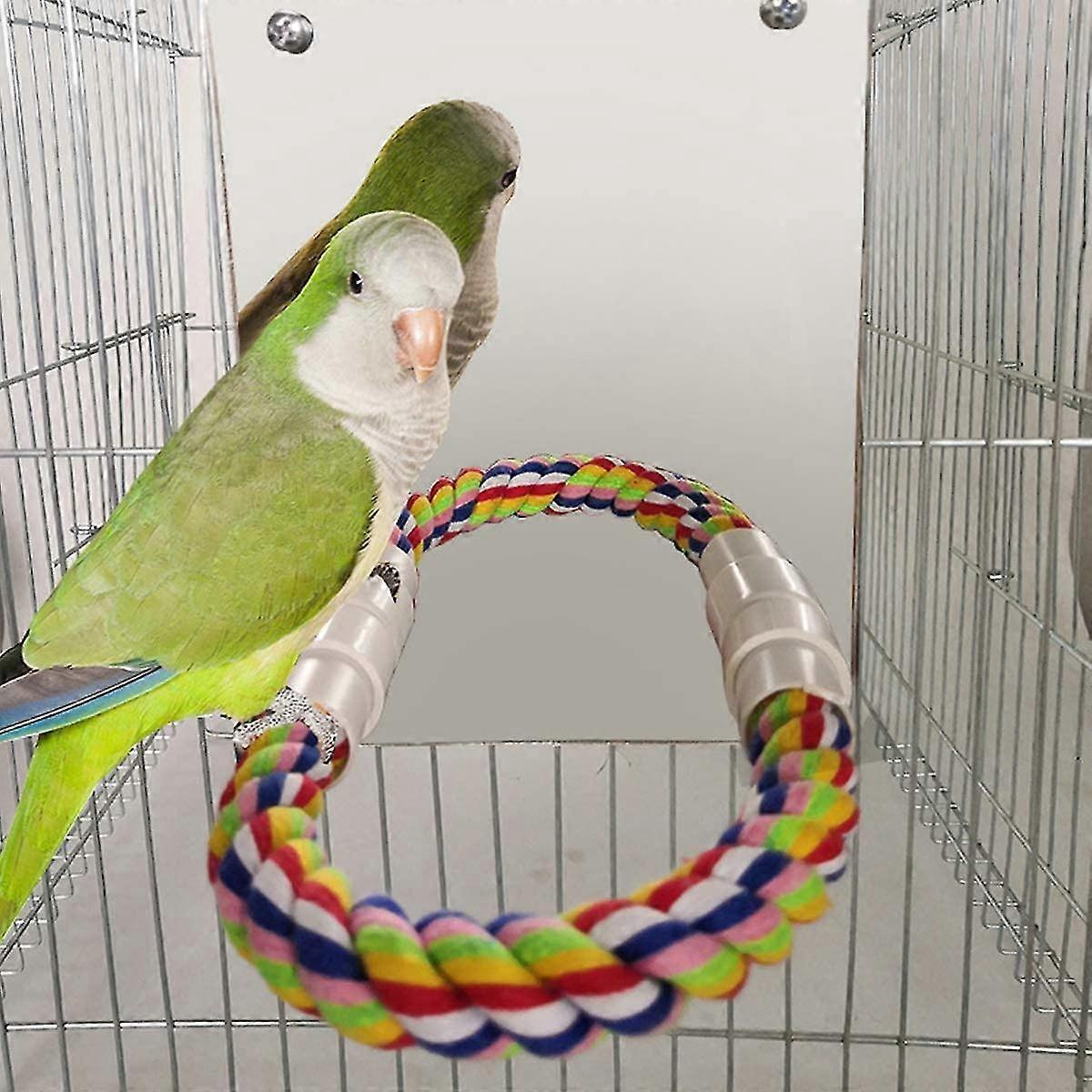 Bird Mirror Toy With Rope Pole Parrot Bite Toy With Large Mirror Parrot ...