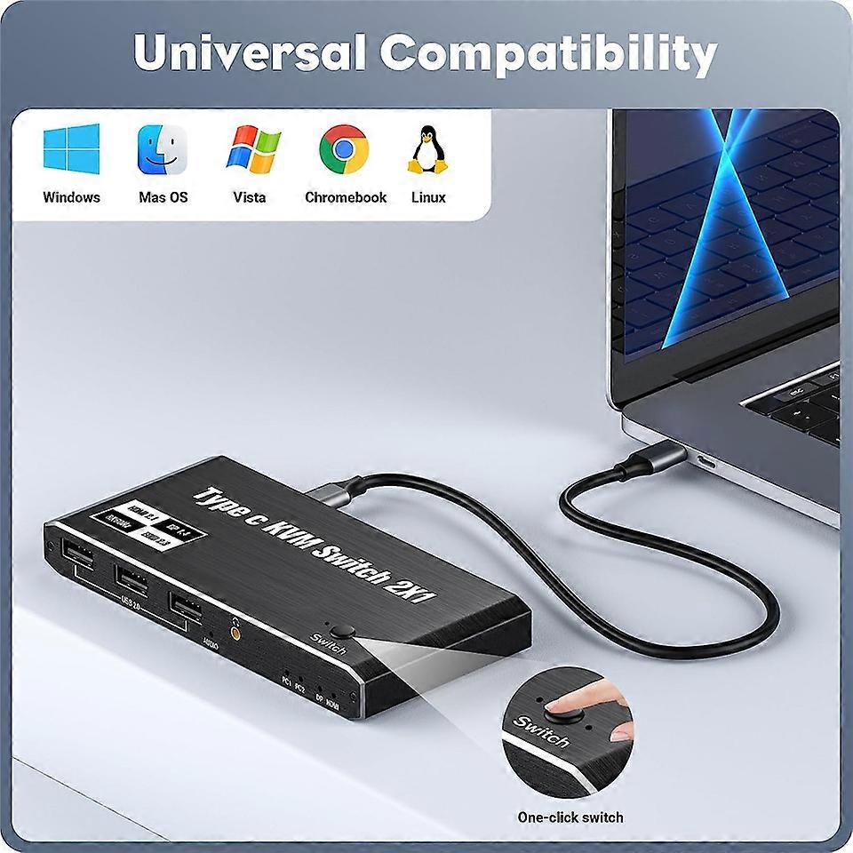 2x1 8K Thunderbolt 4 USB C KVM Switch 100W PD Charge 4K 144Hz Type C KVM Switch Switcher for 2 ...