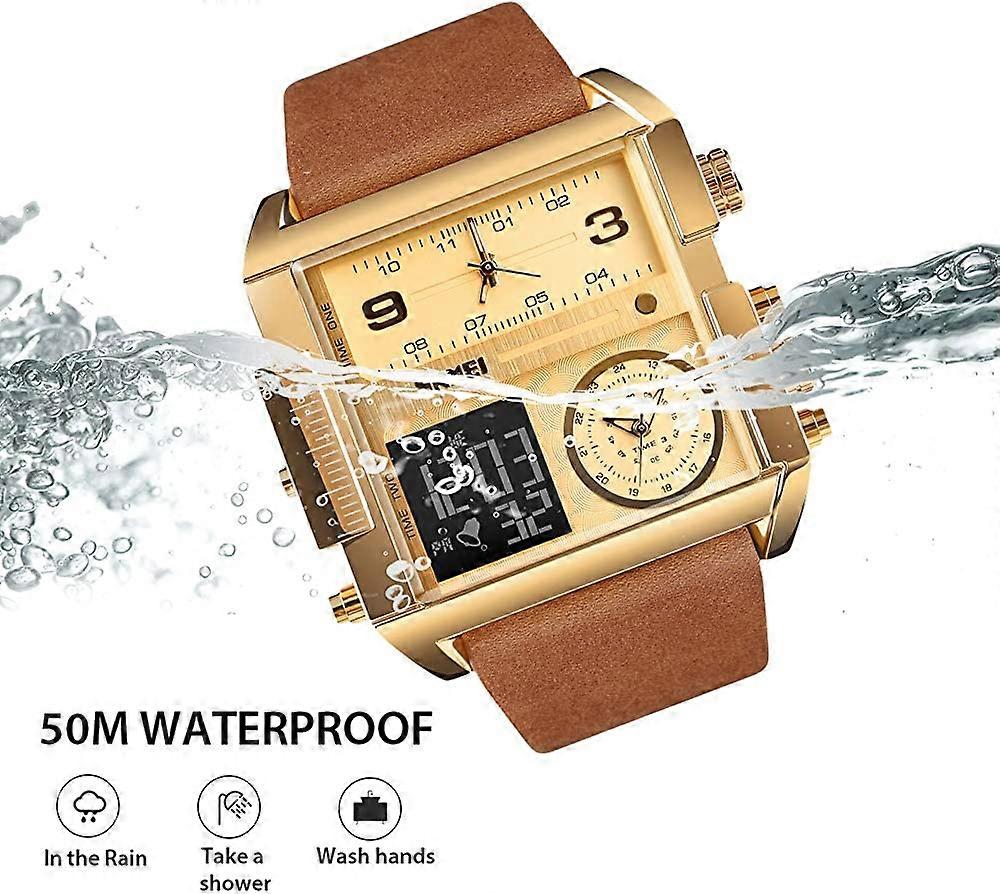 Men's Digital Sports Watch, LED Square Large Face Analog Quartz Wrist ...