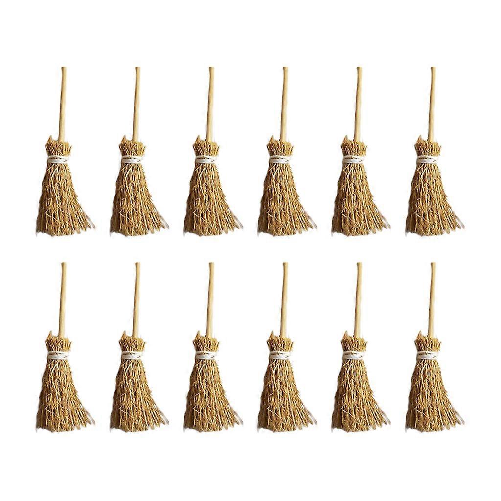 12Pcs Miniature Artificial Mini Straw Broom with Rope Halloween Hanging ...