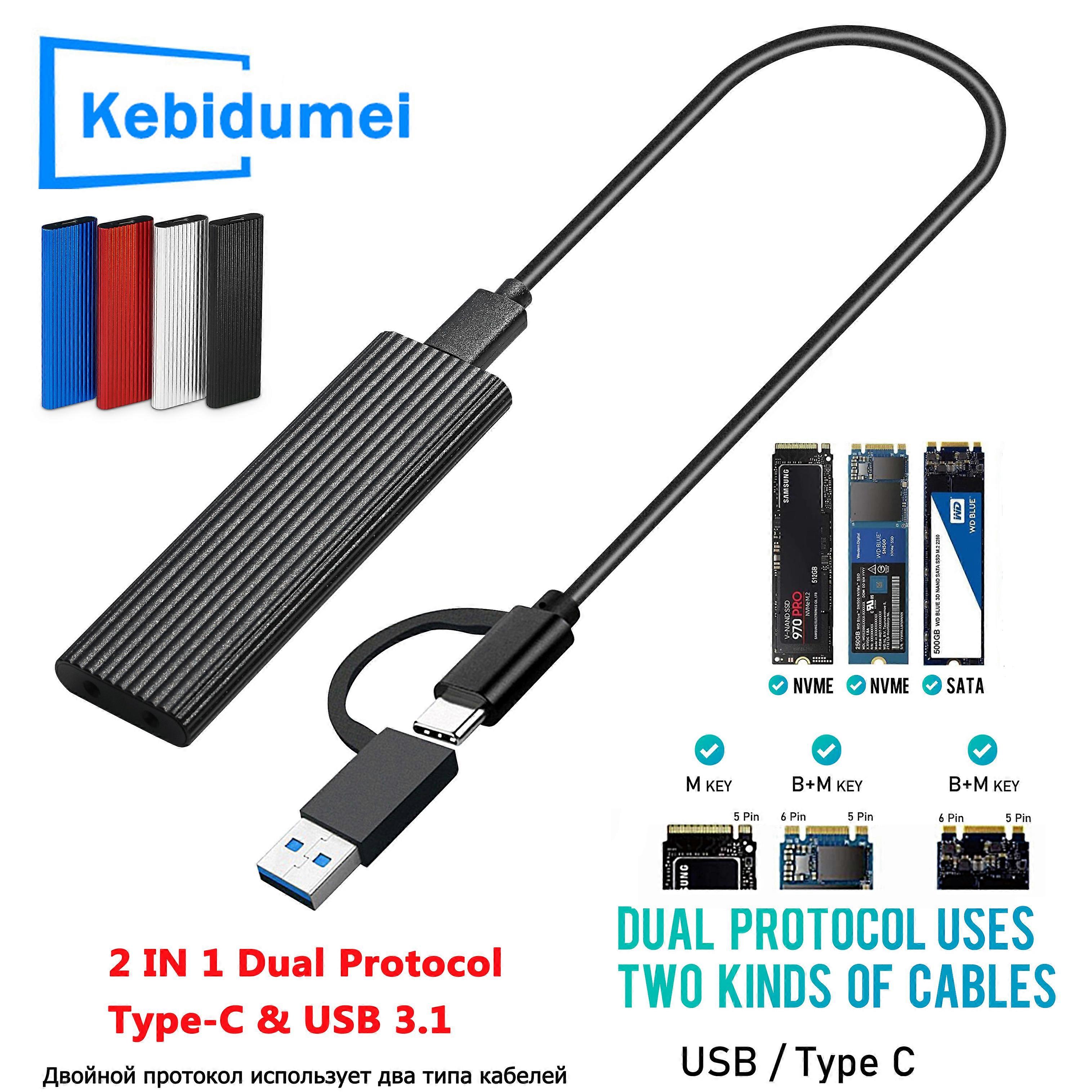 2 IN 1 Dual Protocol Type C USB 3.1 Adapter NVME Case M2 Gen2 SSD Case NVMe/SATA SSD HDD M.2 ...