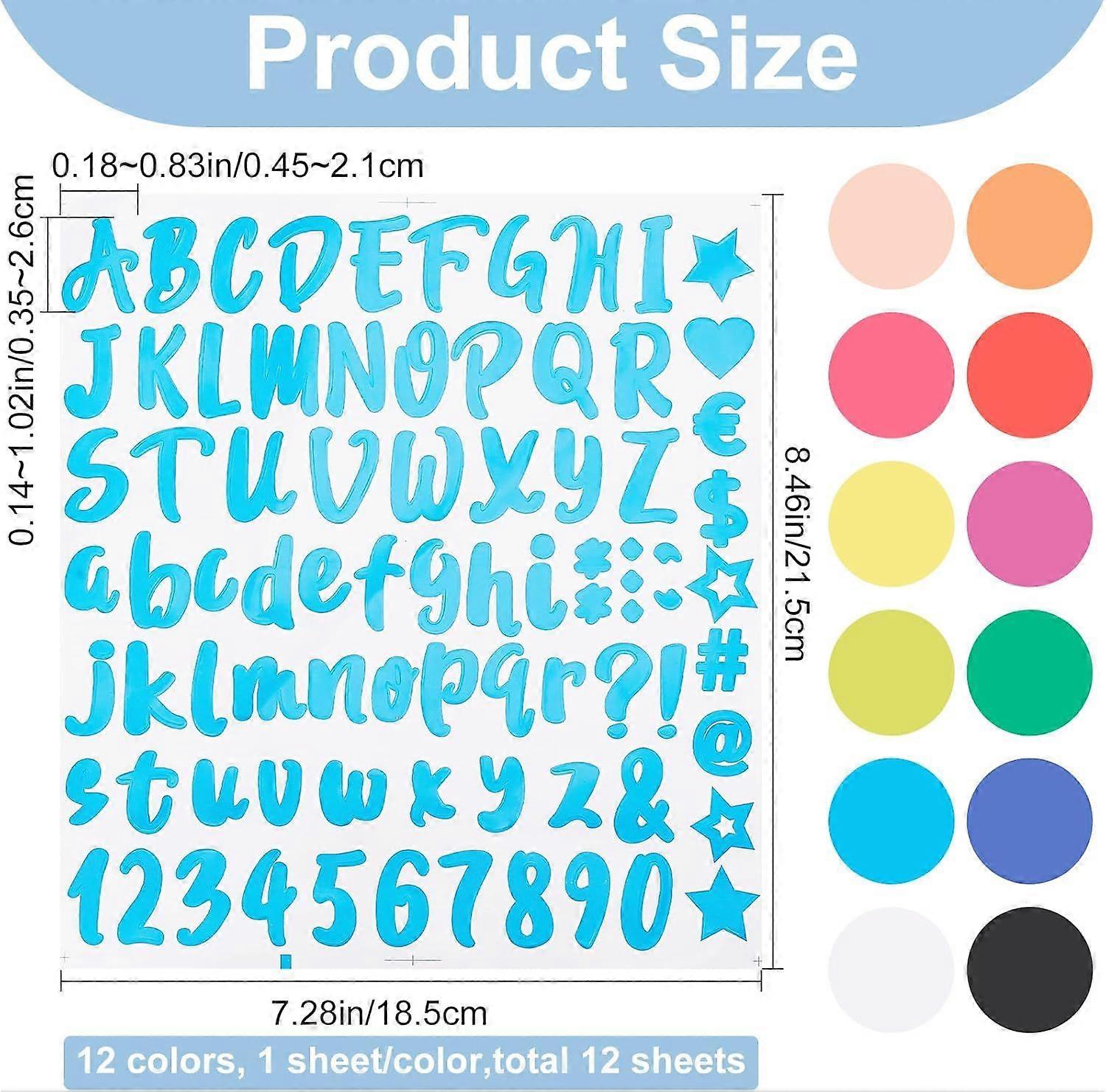 12 Sheets 12 Color Glitter Letter Number Stickers Self Adhesive ...