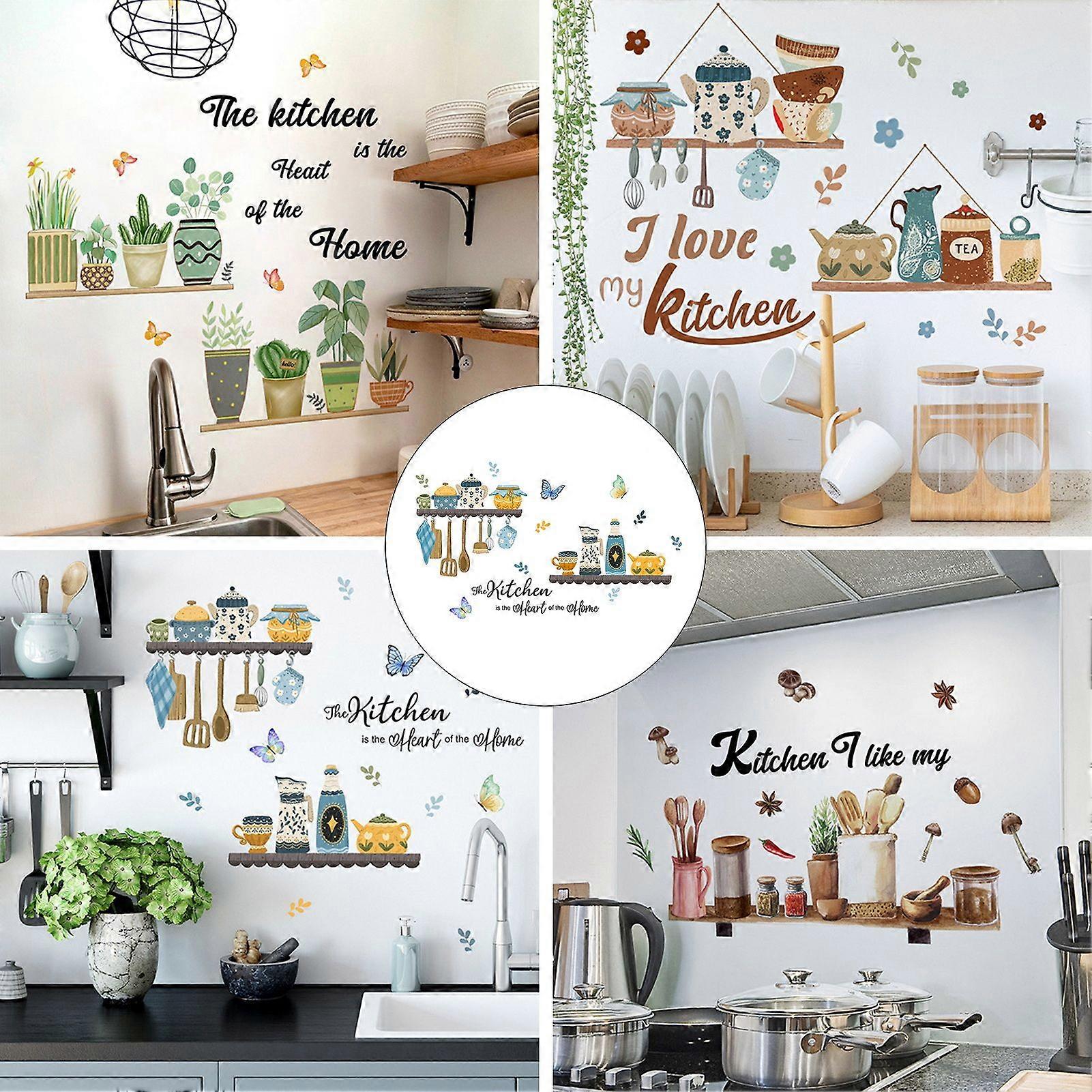 Kitchen Wall Sticker Utensils Tableware Potted Plants Flower ...
