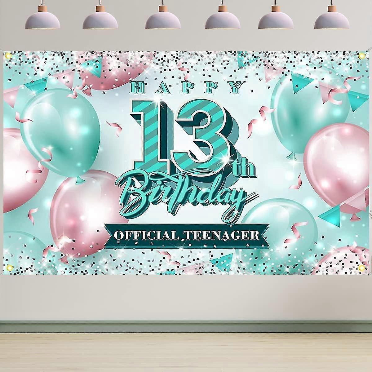 Happy 13th Birthday Backdrop Decorations Pink And Teal Glitter 13 Years ...