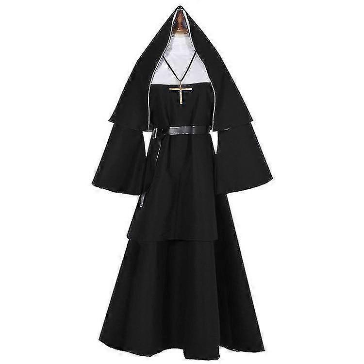 The Nun Cosplay Black Long Dress Scraf Costume For Women The Conjuring ...