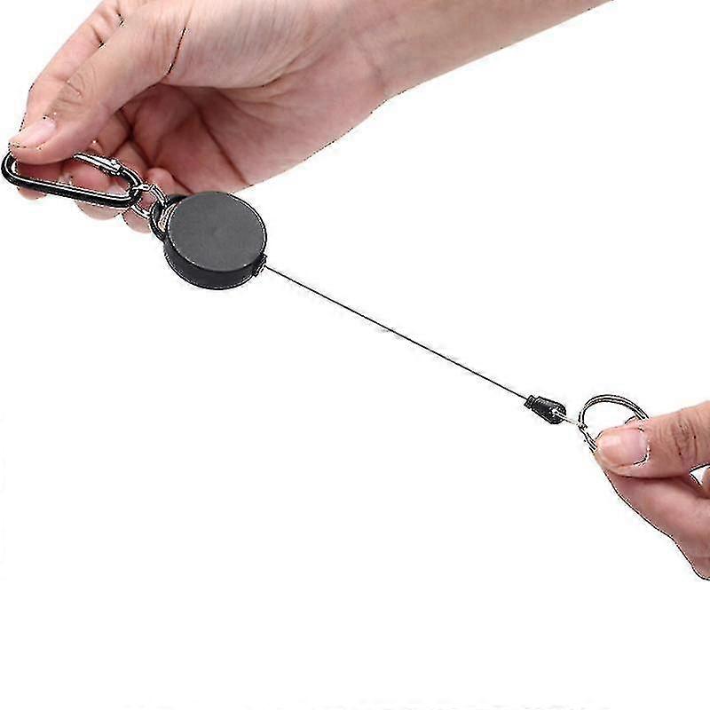 Black Retractable Key Chain Reel Steel Cord Recoil Belt Key Ring Badge ...