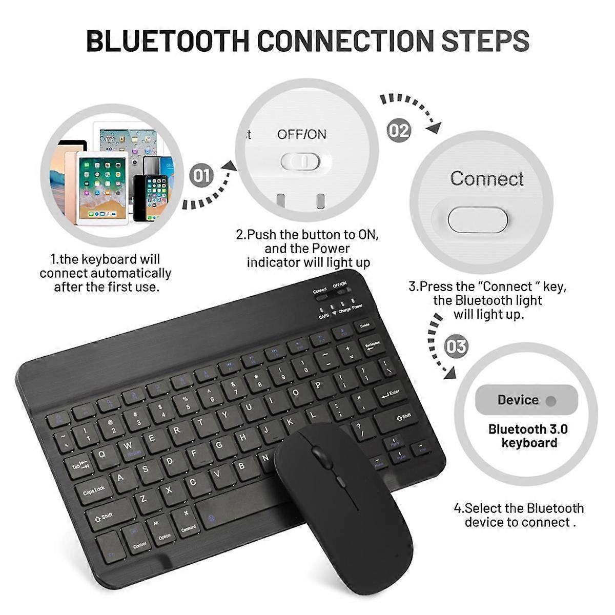 10-Inch Bluetooth Keyboard with Battery-Powered Mouse Ultra-Thin ...