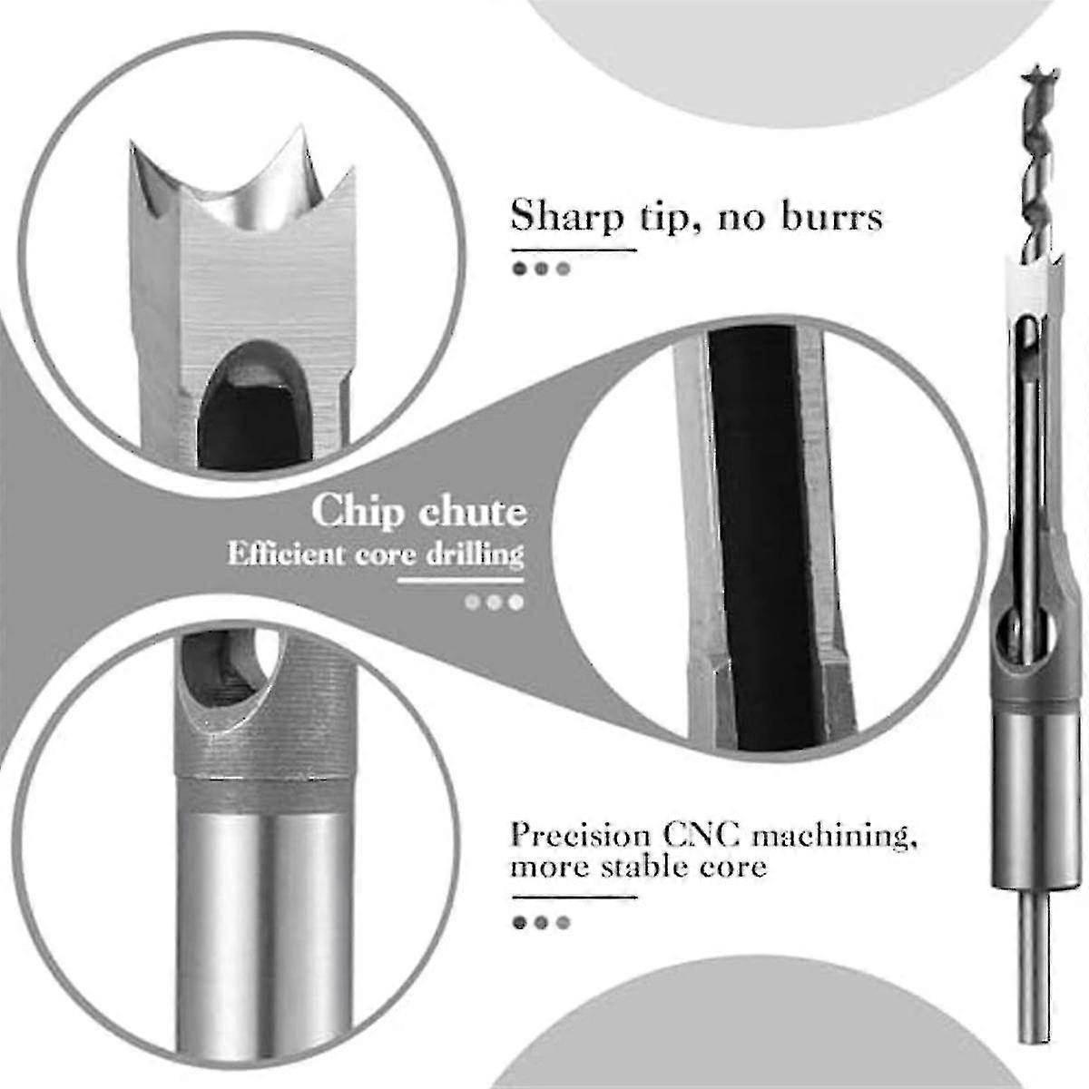 Square Hole Drill Bit Adapter And 4 Drill Bits For Drill Press Hollow ...