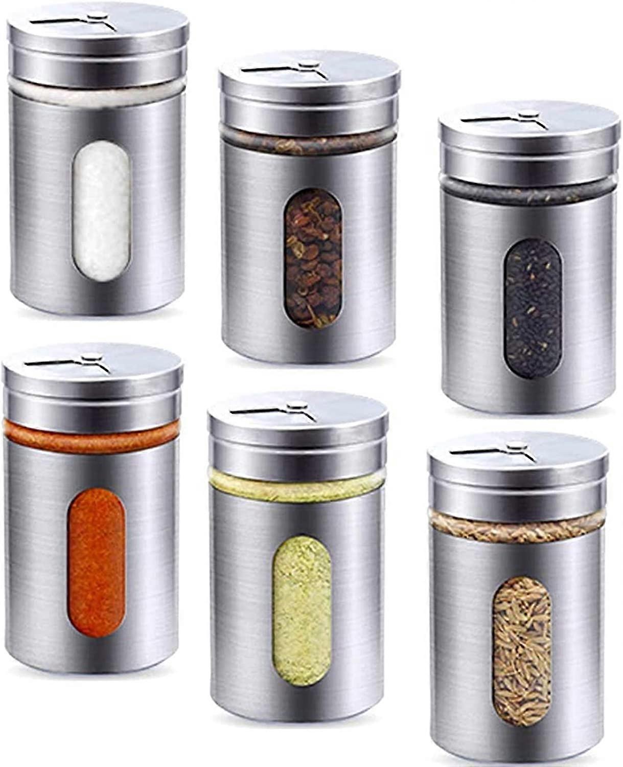Set Of 6 Spice Jars Silver Spice Shaker Stainless Steel Set 100Ml With ...