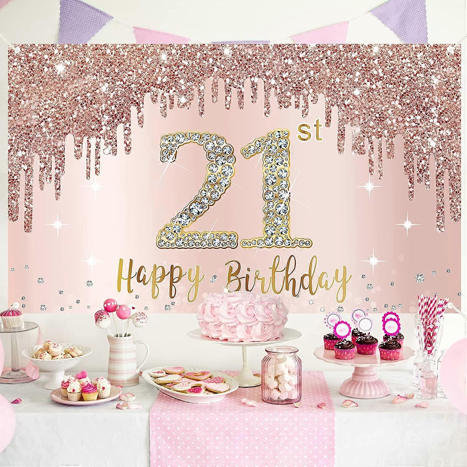 Happy 21st Birthday Banner Backdrop Decorations for Girls, Rose Gold 21 ...
