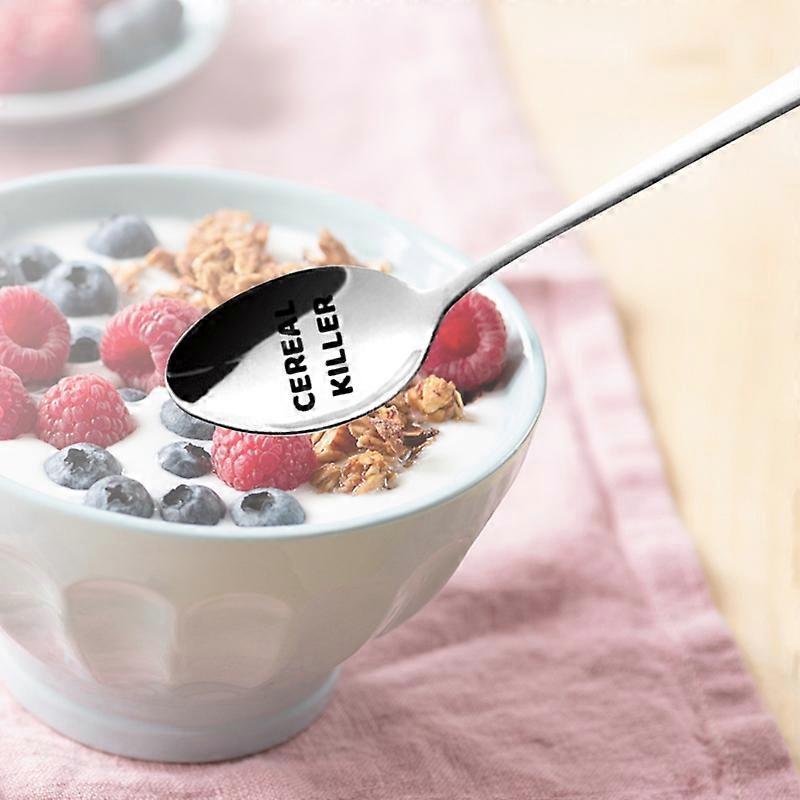Stainless Steel Spoon Letter Engraved Cereal Killer Fruit Family Dinner ...