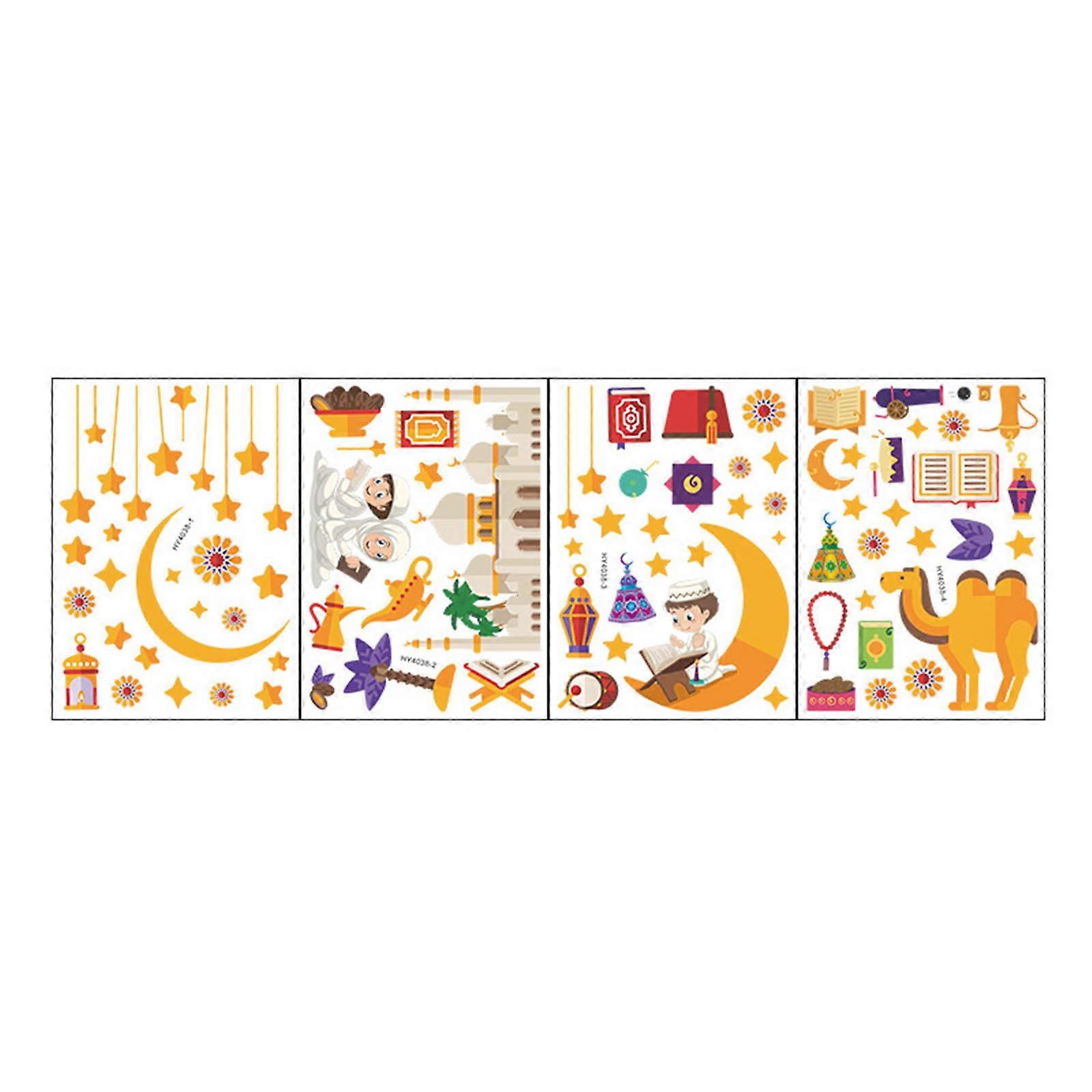 Eid Mubarak Wall Stickers 4 Sheets Moon Star Castle for Camel Window ...