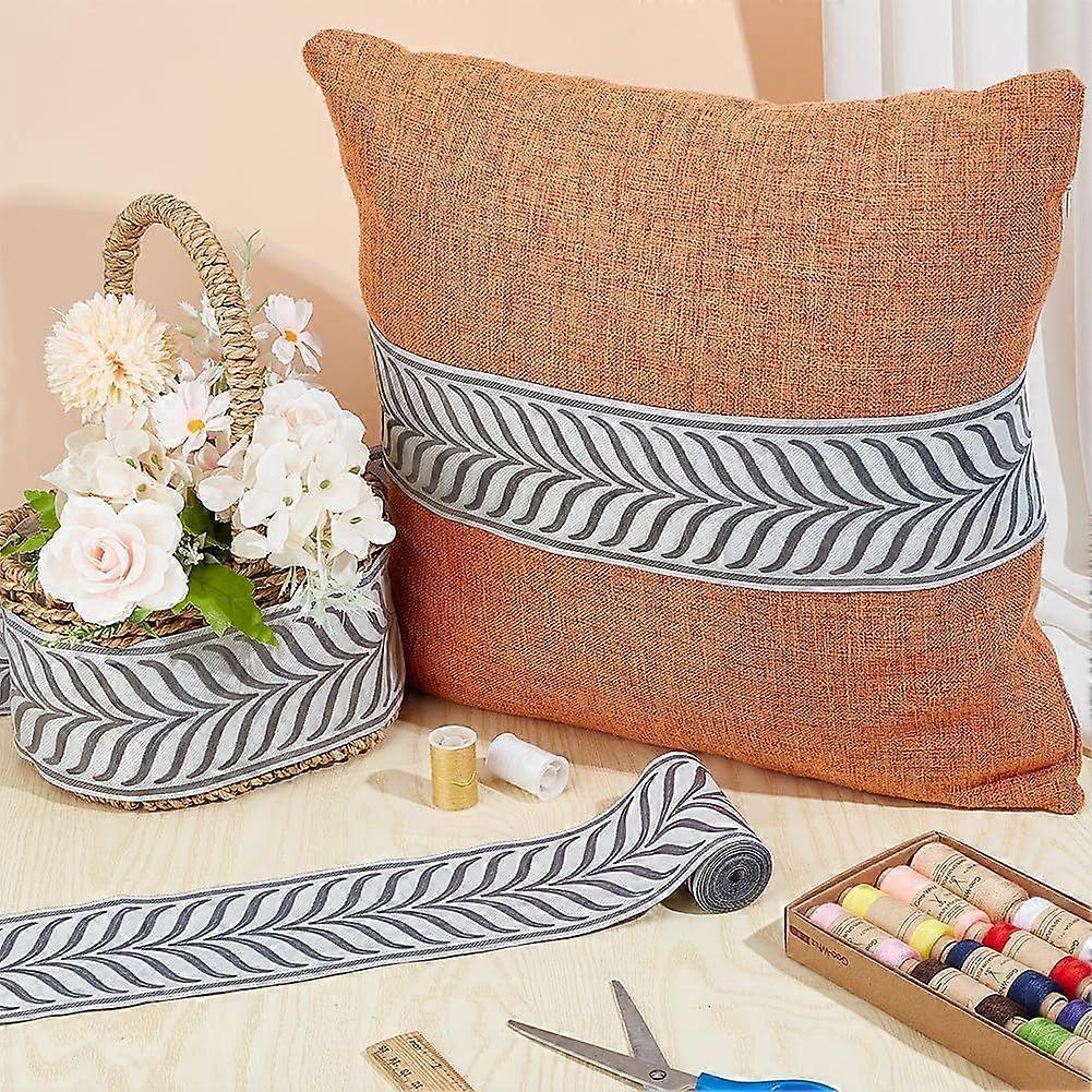 5m/5.5 Yards Gray Jacquard Ribbon Trim 3.4 Inch Embroidered Drapery Trim Leaf Striped Jacquard ...