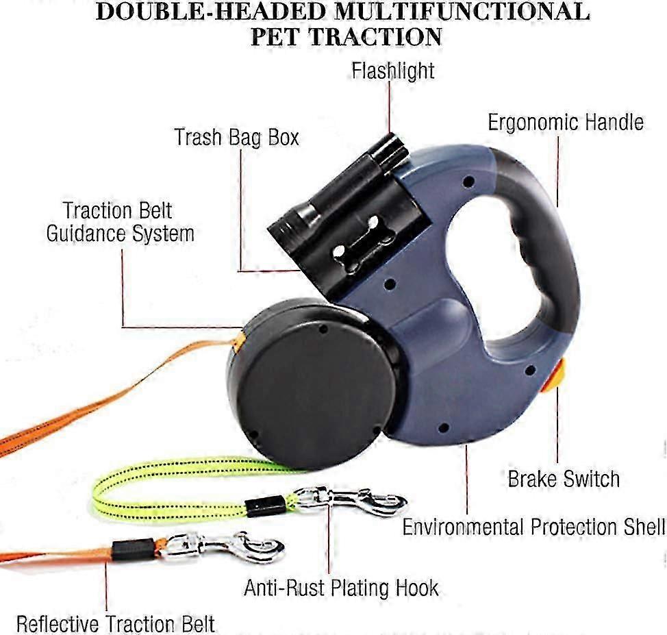 Double retractable dog leash, 3m double leash, suitable for two dogs ...