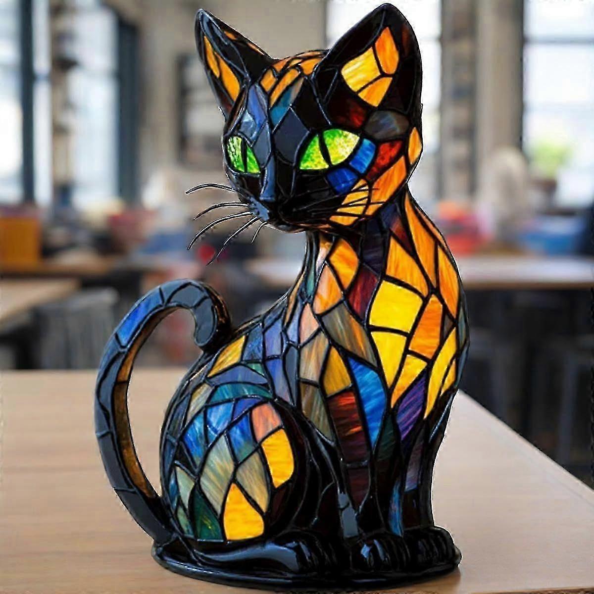 Cat Lamp, Cat Lamp Stained Glass,Retro Cats Stained Resin Tabletop ...